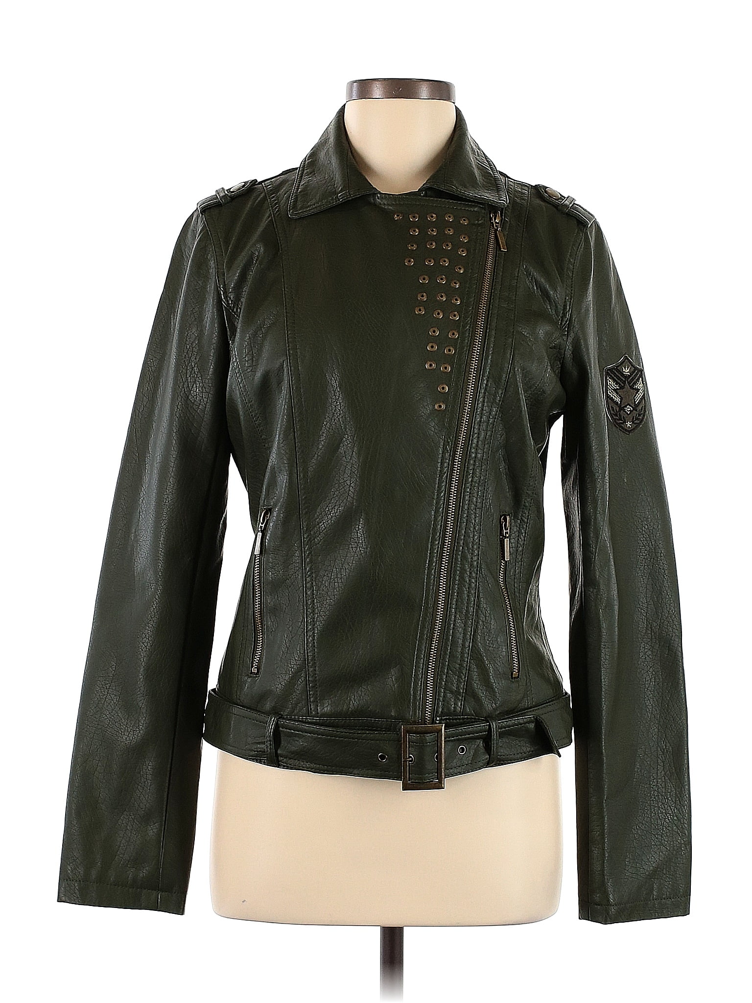 Yoki 100% Polyurethane Solid Green Faux Leather Jacket Size M - 60% off ...