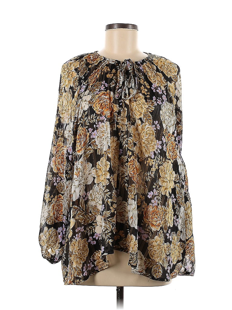 Petal and Pup 100% Polyester Floral Gold Long Sleeve Blouse Size Med - Lg - 68% off | ThredUp