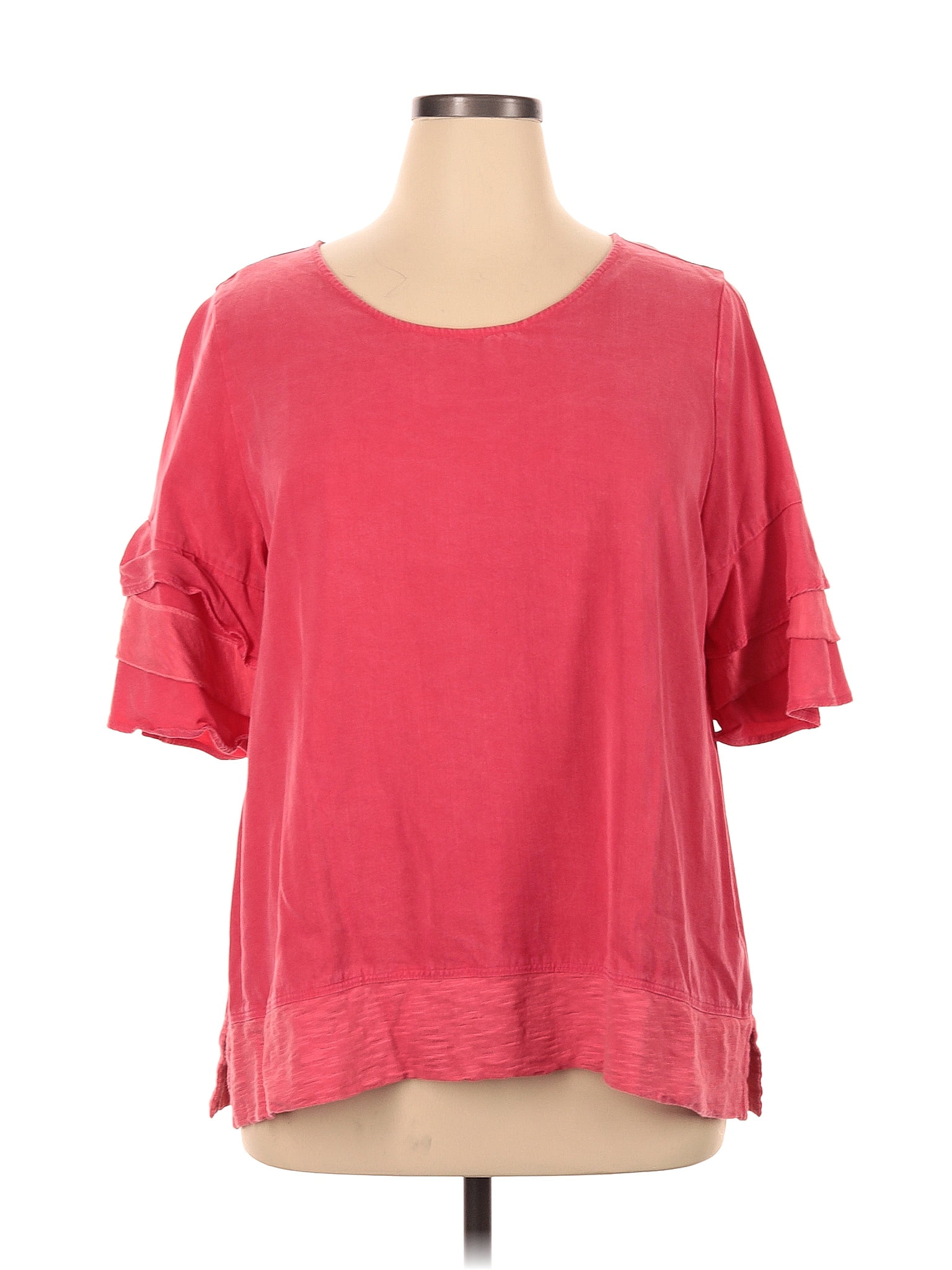 Soft Surroundings 100 Tencel Solid Pink Red Short Sleeve Top Size Xl