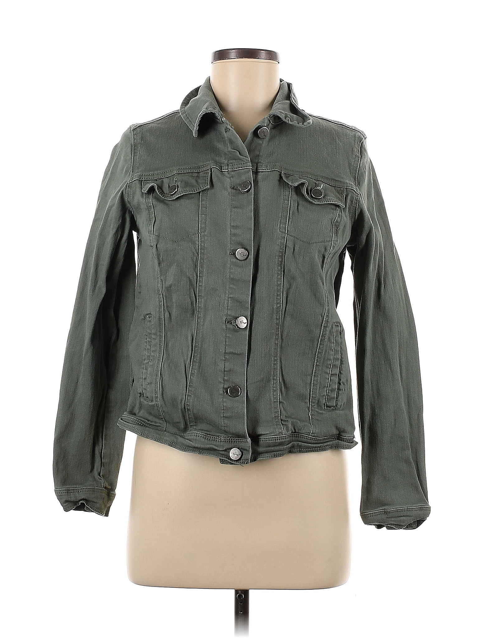 1822 Denim Solid Green Denim Jacket Size M 47 Off Thredup