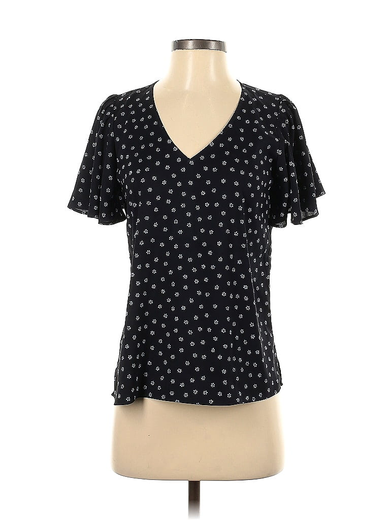 Ann Taylor 100 Polyester Polka Dots Black Short Sleeve Blouse Size Xs