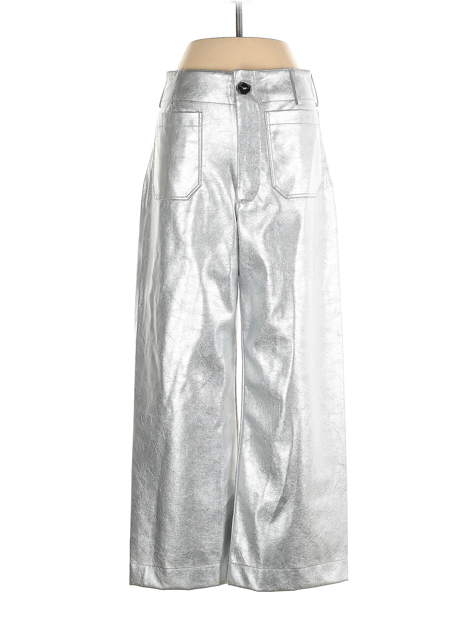 Maeve by Anthropologie 100% Polyester Solid Metallic Silver Faux ...