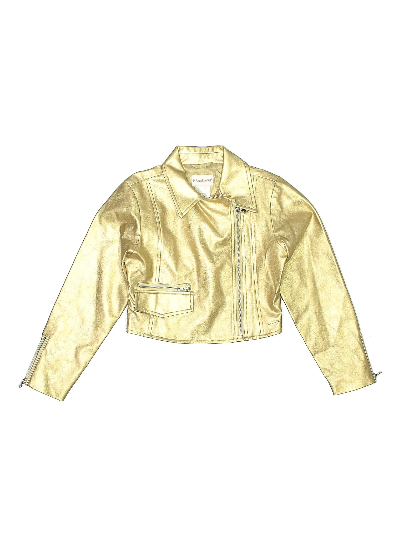 American Girl 100% Polyurethane Solid Metallic Gold Denim Jacket Size 7 ...