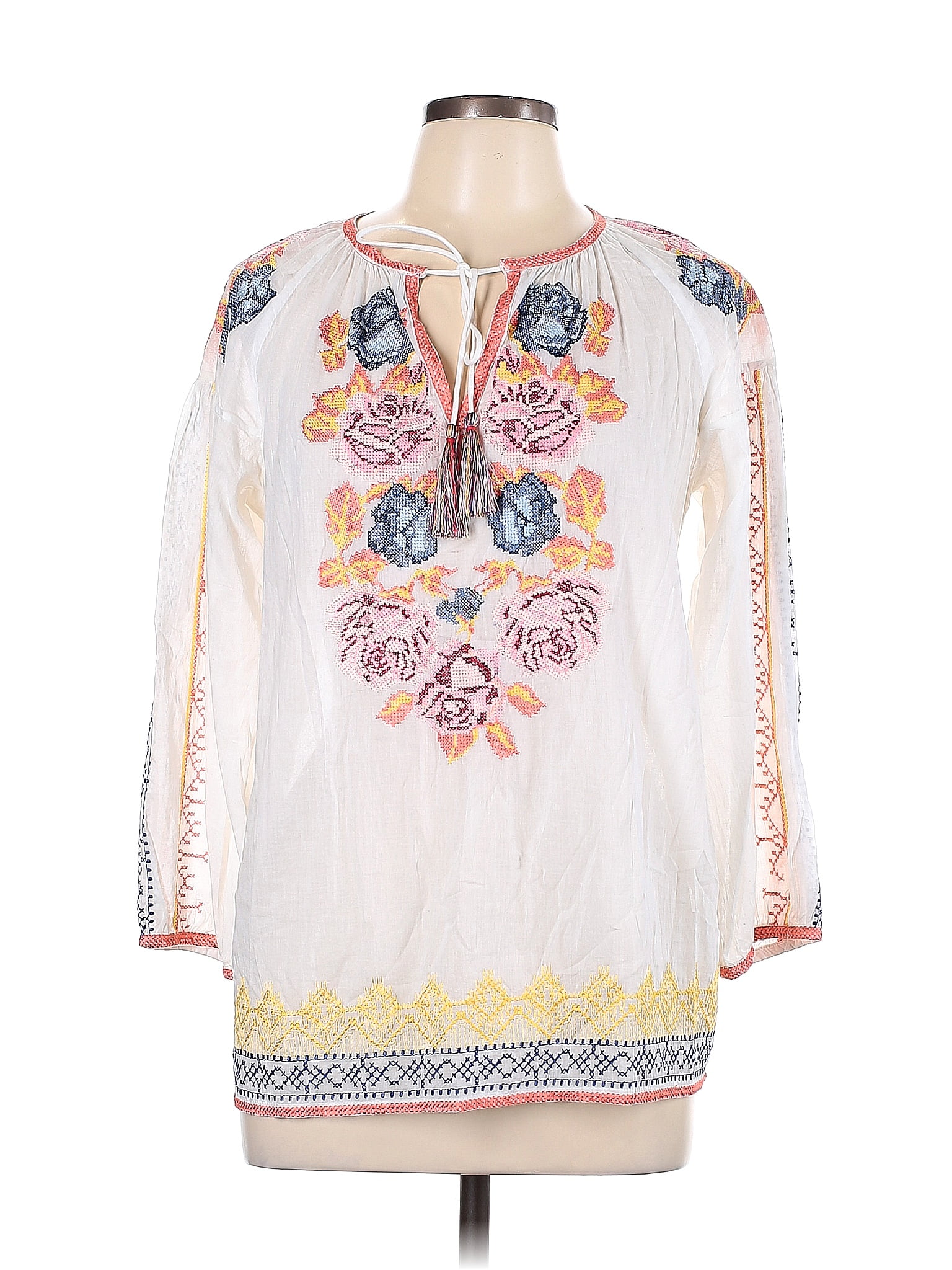 Tolani 100% Cotton Floral White Ivory Long Sleeve Blouse Size L - 76% ...