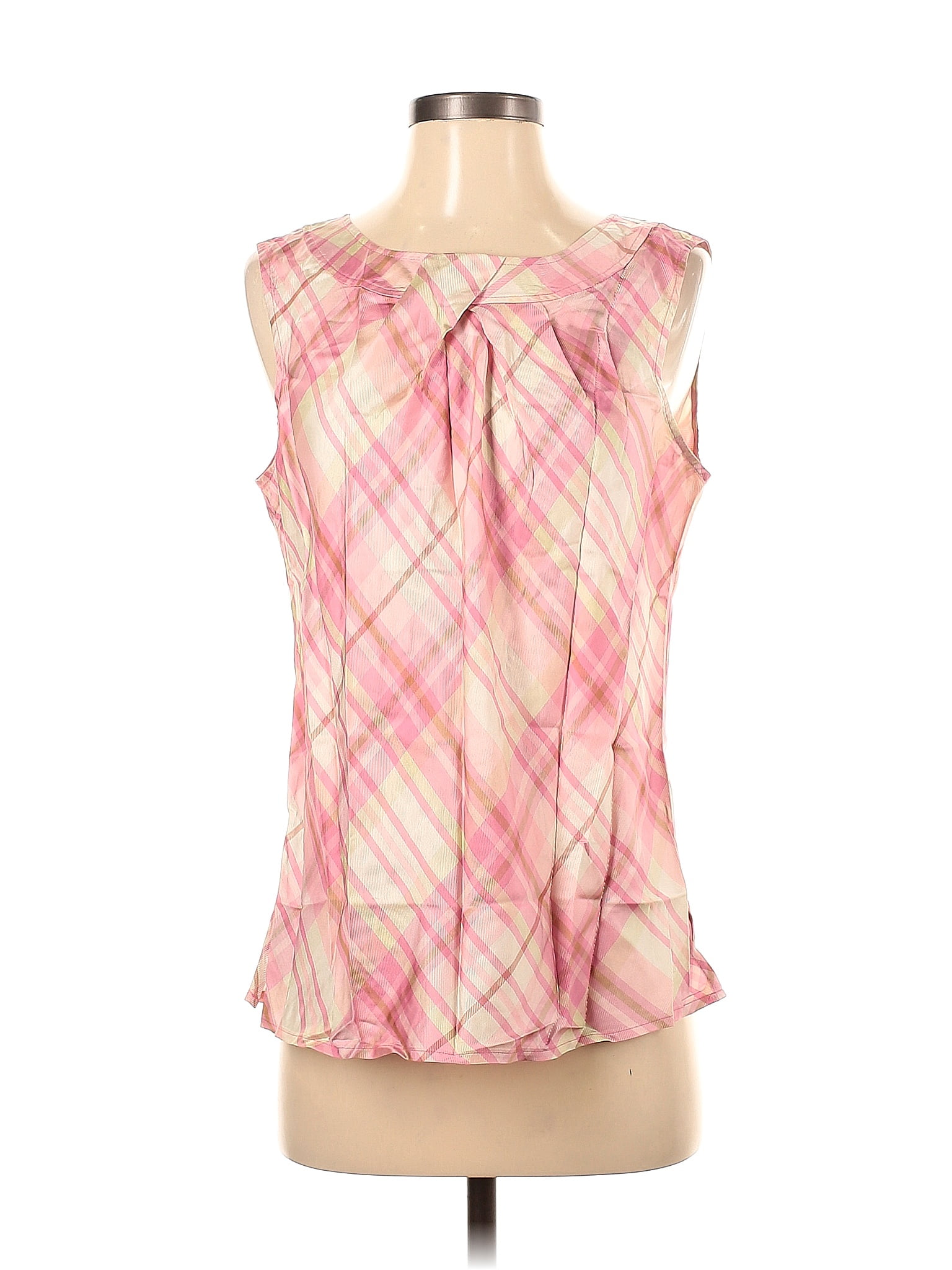 Talbots 100% Silk Plaid Multi Color Pink Sleeveless Silk Top Size S ...