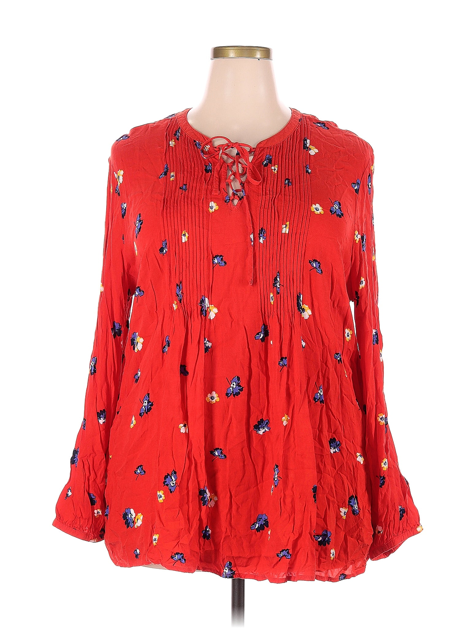 Old Navy 100 Viscose Floral Red Long Sleeve Blouse Size Xxl 57 Off