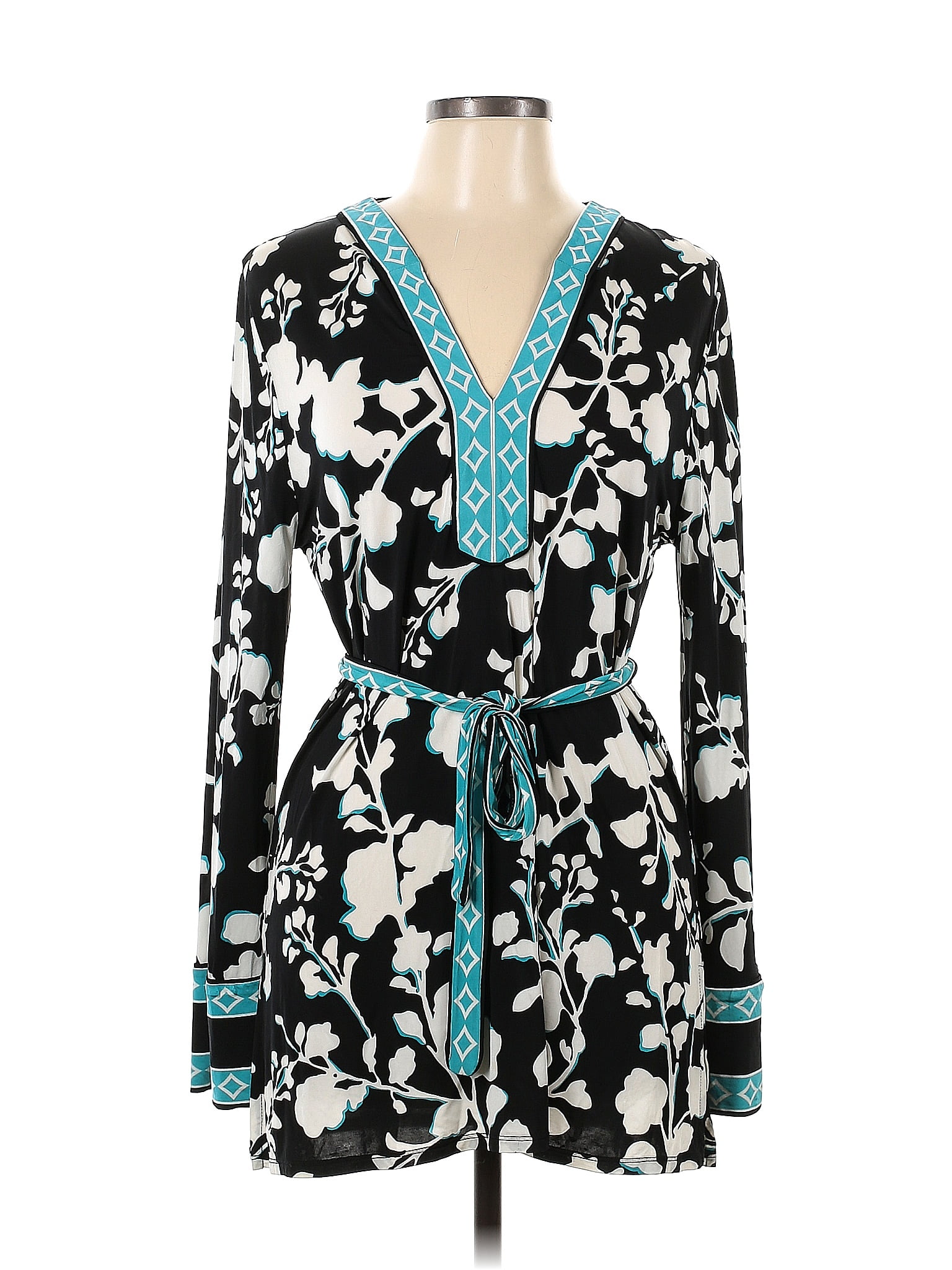 Bcbgmaxazria Floral Multi Color Black Long Sleeve Blouse Size L 75