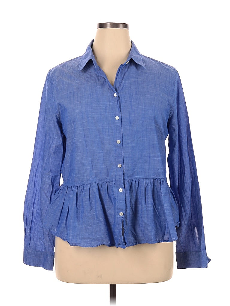 Lilly Pulitzer 100 Cotton Checkered Gingham Blue Long Sleeve Blouse