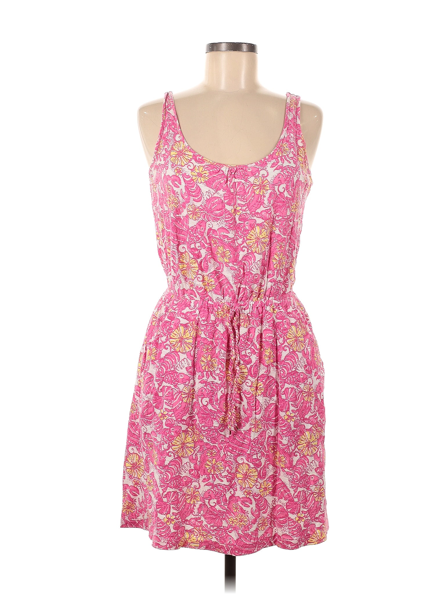 Lilly Pulitzer 100 Cotton Floral Multi Color Pink Casual Dress Size M