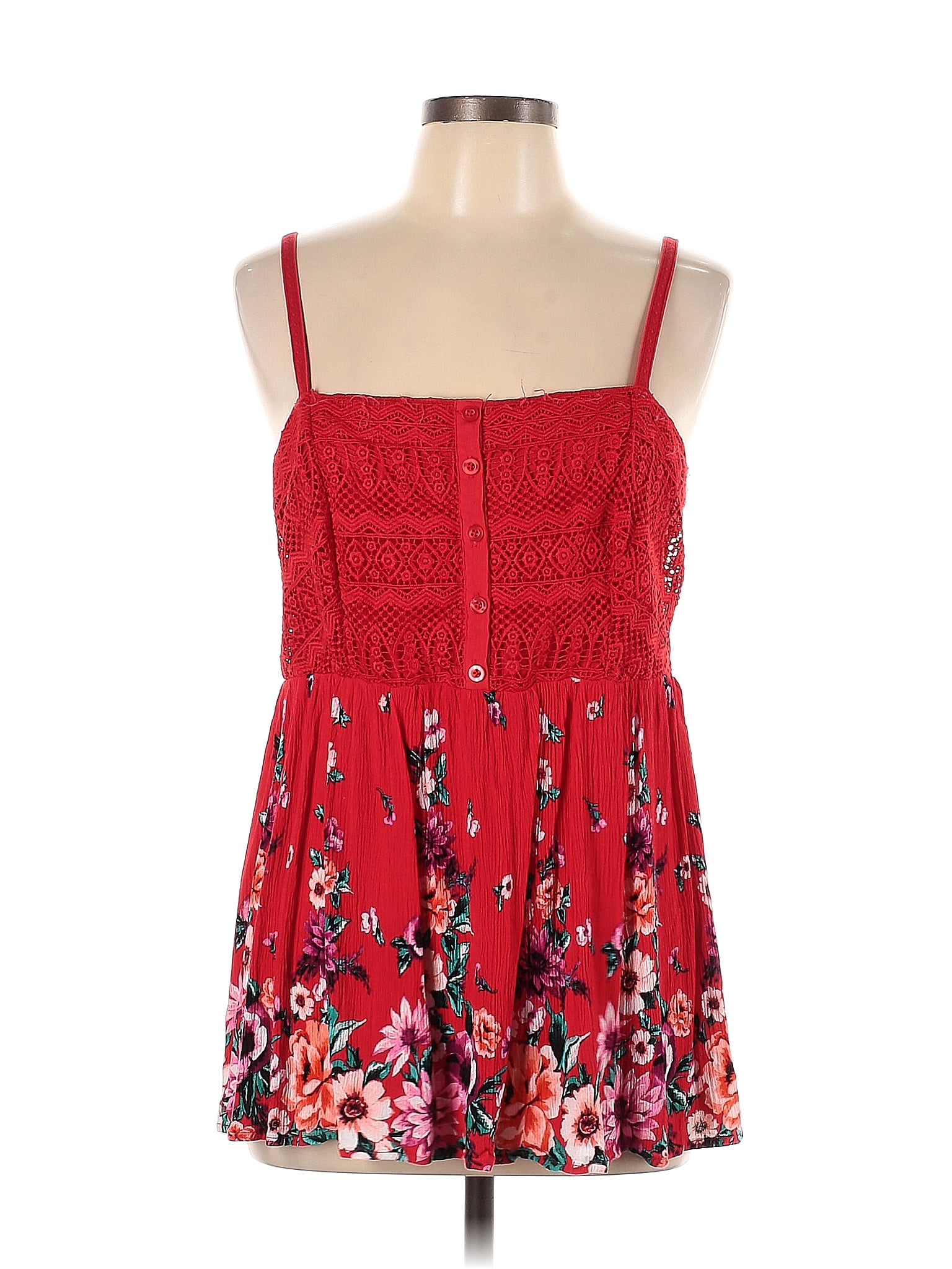 Torrid 100% Rayon Floral Red Sleeveless Top Size Lg Plus (0) (Plus ...