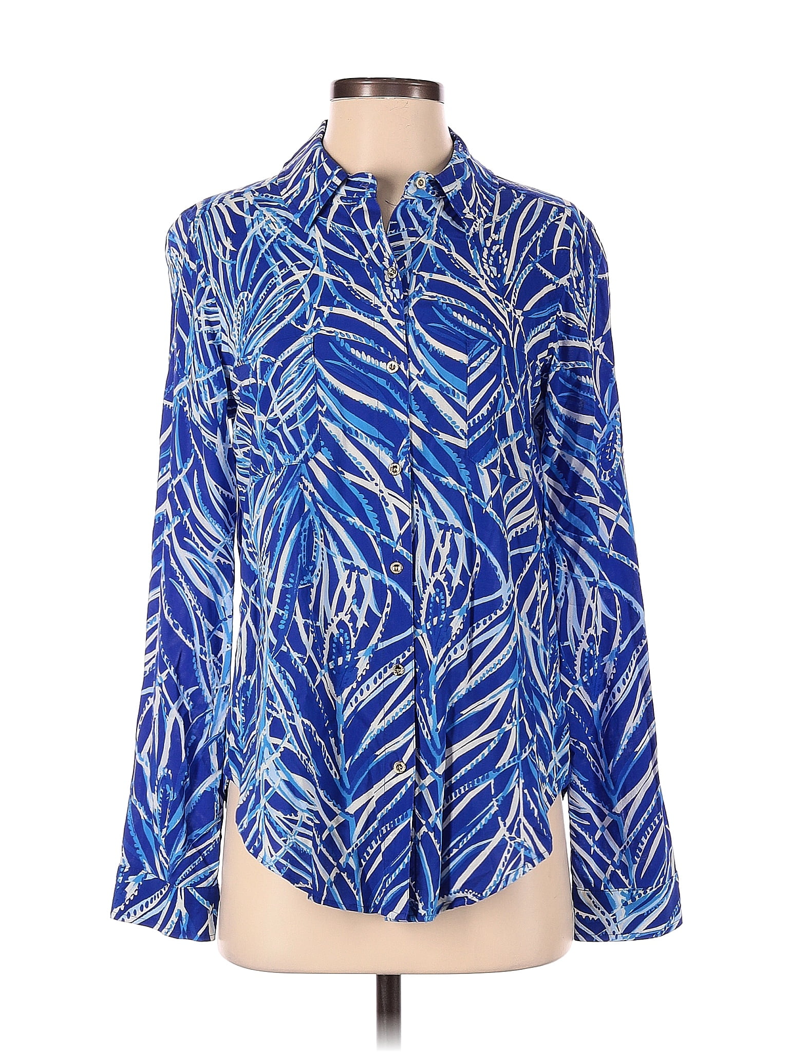 Lilly Pulitzer 100 Rayon Blue Long Sleeve Button Down Shirt Size S