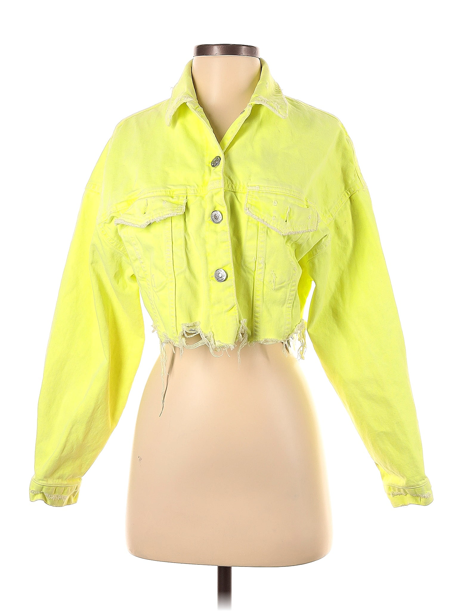 Zara 100% Cotton Solid Green Yellow Denim Jacket Size S - 48% off | ThredUp