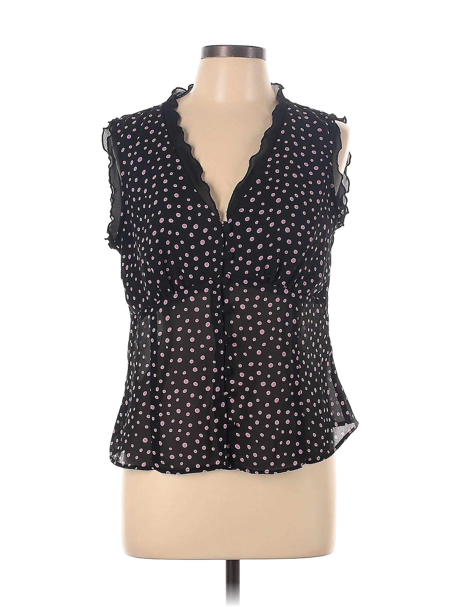 Fashion Bug 100 Polyester Polka Dots Black Short Sleeve Blouse Size L
