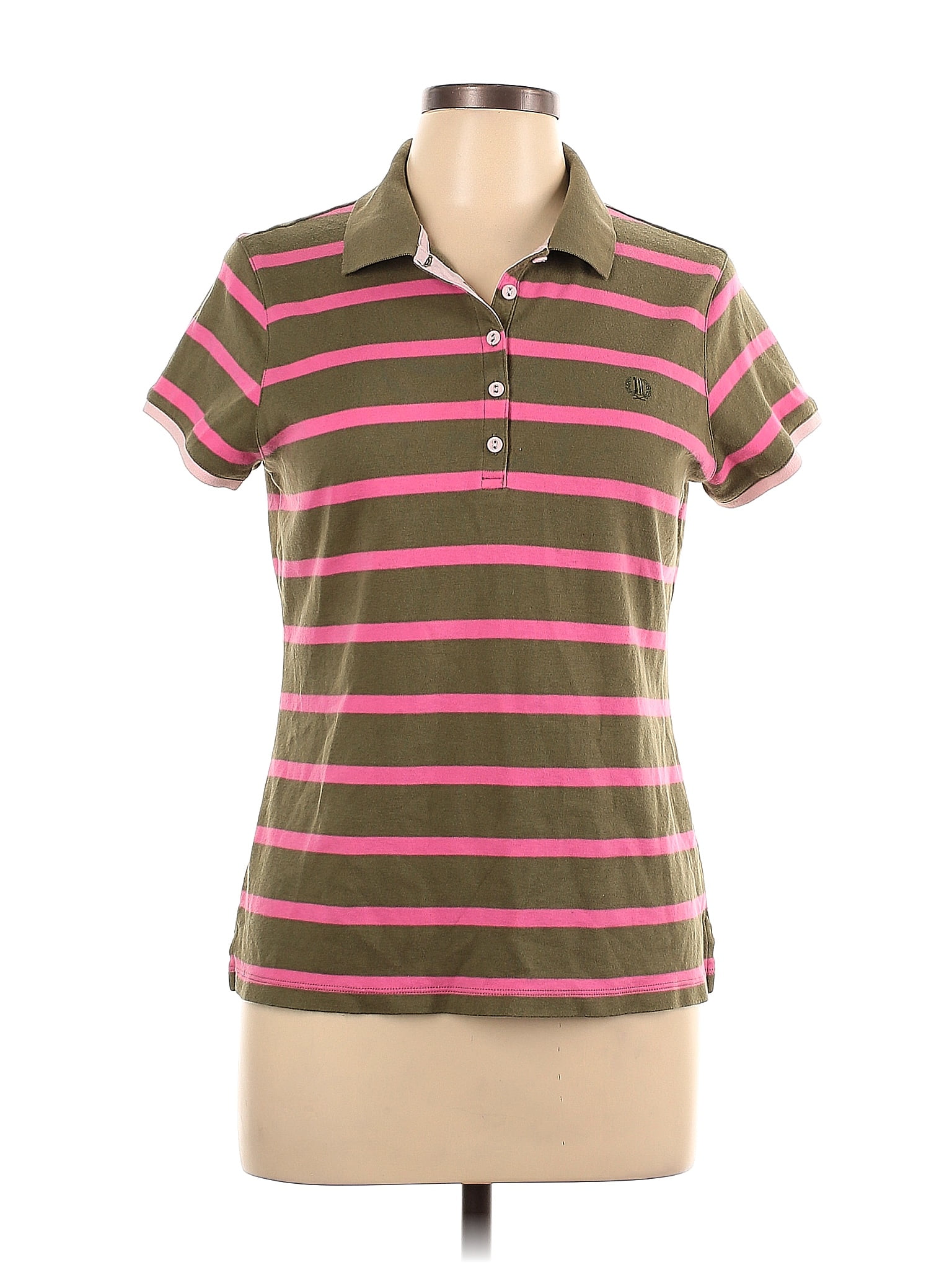 Izod 100 Cotton Stripes Color Block Brown Short Sleeve Polo Size L