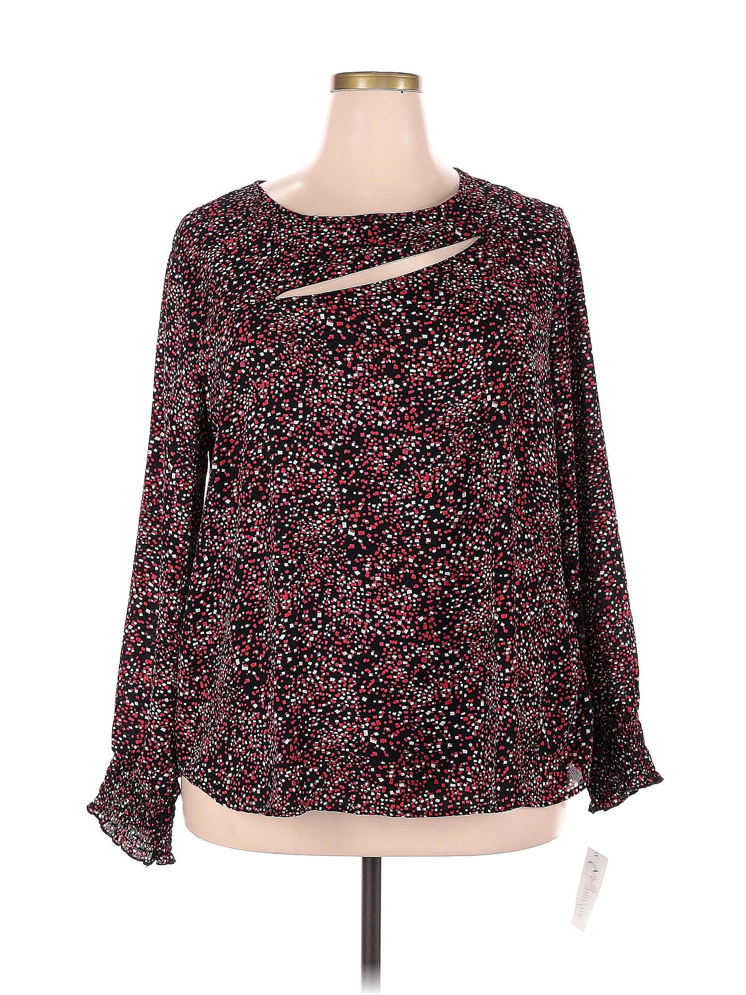 NY Collection 100% Polyester Multi Color Burgundy Long Sleeve Blouse ...