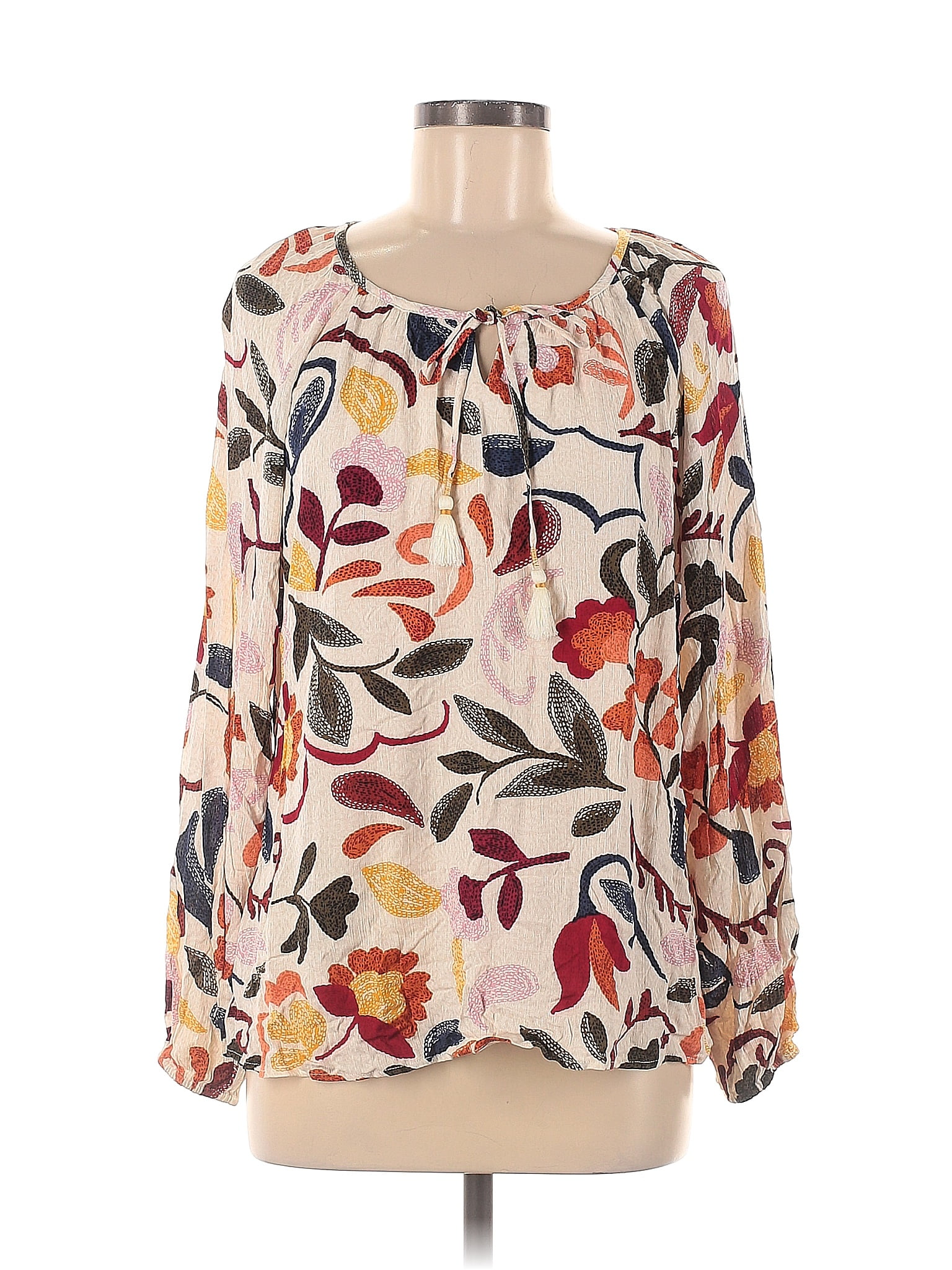 Christopher And Banks 100 Rayon Ivory Long Sleeve Blouse Size M 75