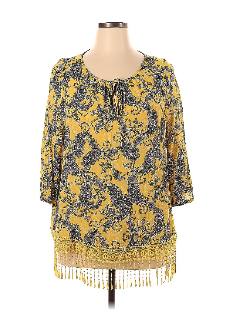retrology 100% Rayon Yellow Long Sleeve Top Size 1X (Plus) - 60% off ...