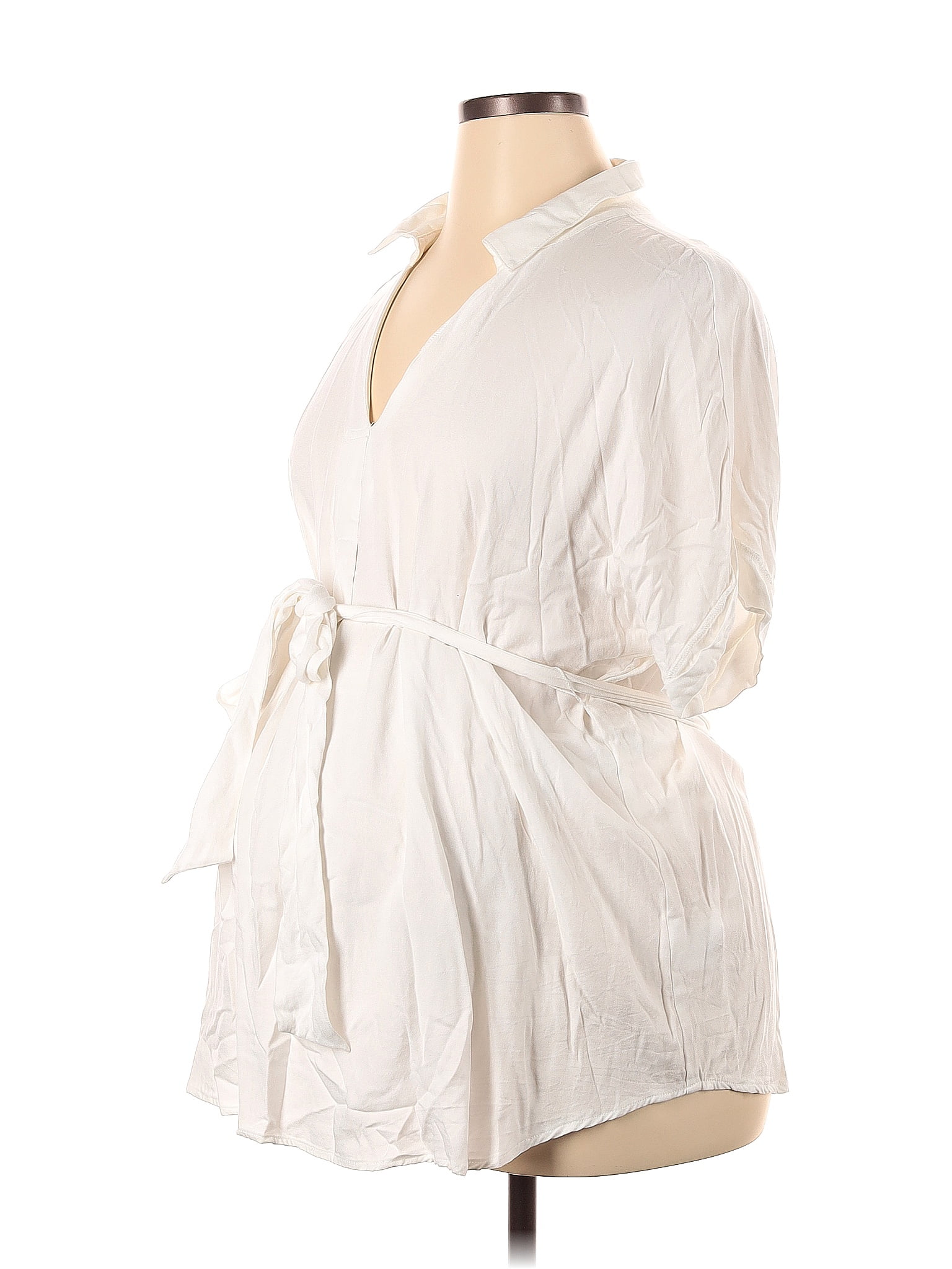Ingrid Isabel 100 Rayon Solid White Ivory Short Sleeve Blouse Size