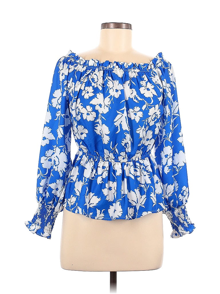 A. CALIN By Flying Tomato 100% Polyester Blue Long Sleeve Blouse Size M ...