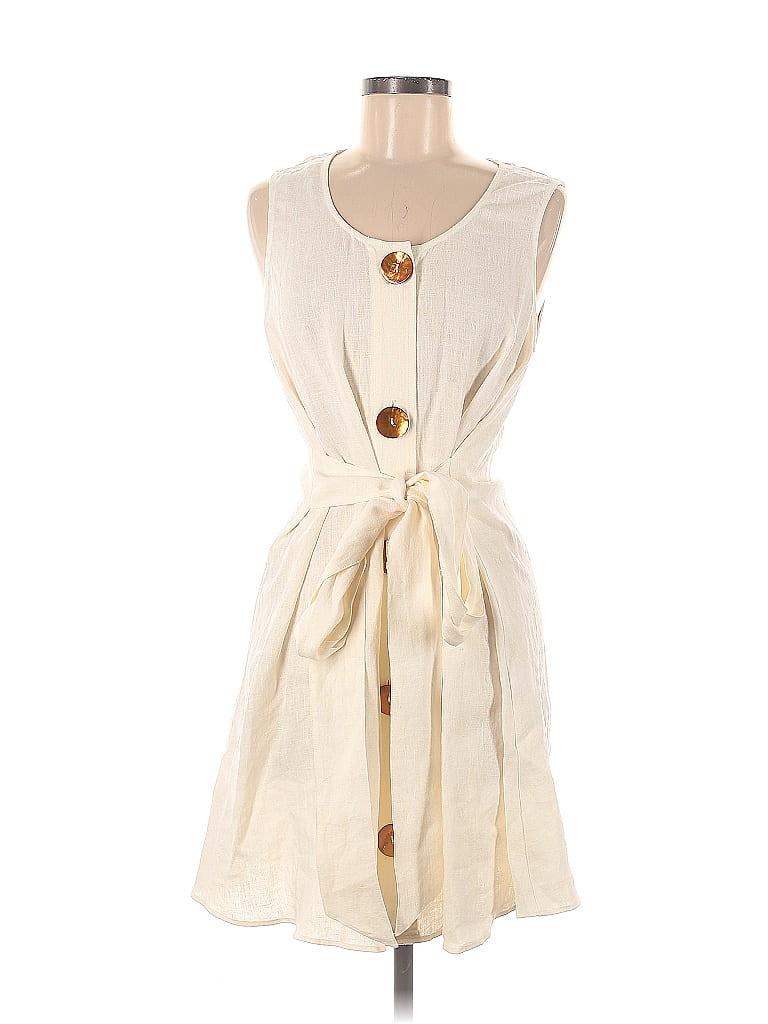 Stills 100% Linen Solid Ivory Casual Dress Size M - 74% off | ThredUp
