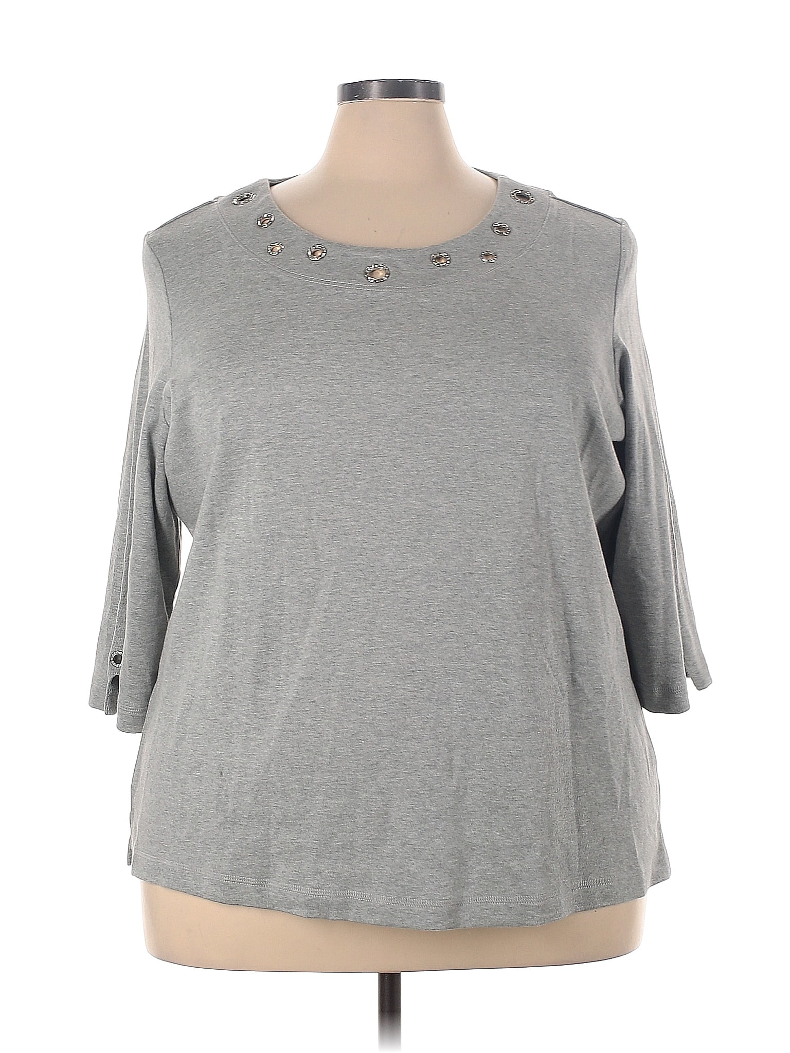 Quacker Factory 100% Cotton Gray 3/4 Sleeve Top Size 3X (Plus) - 53% ...