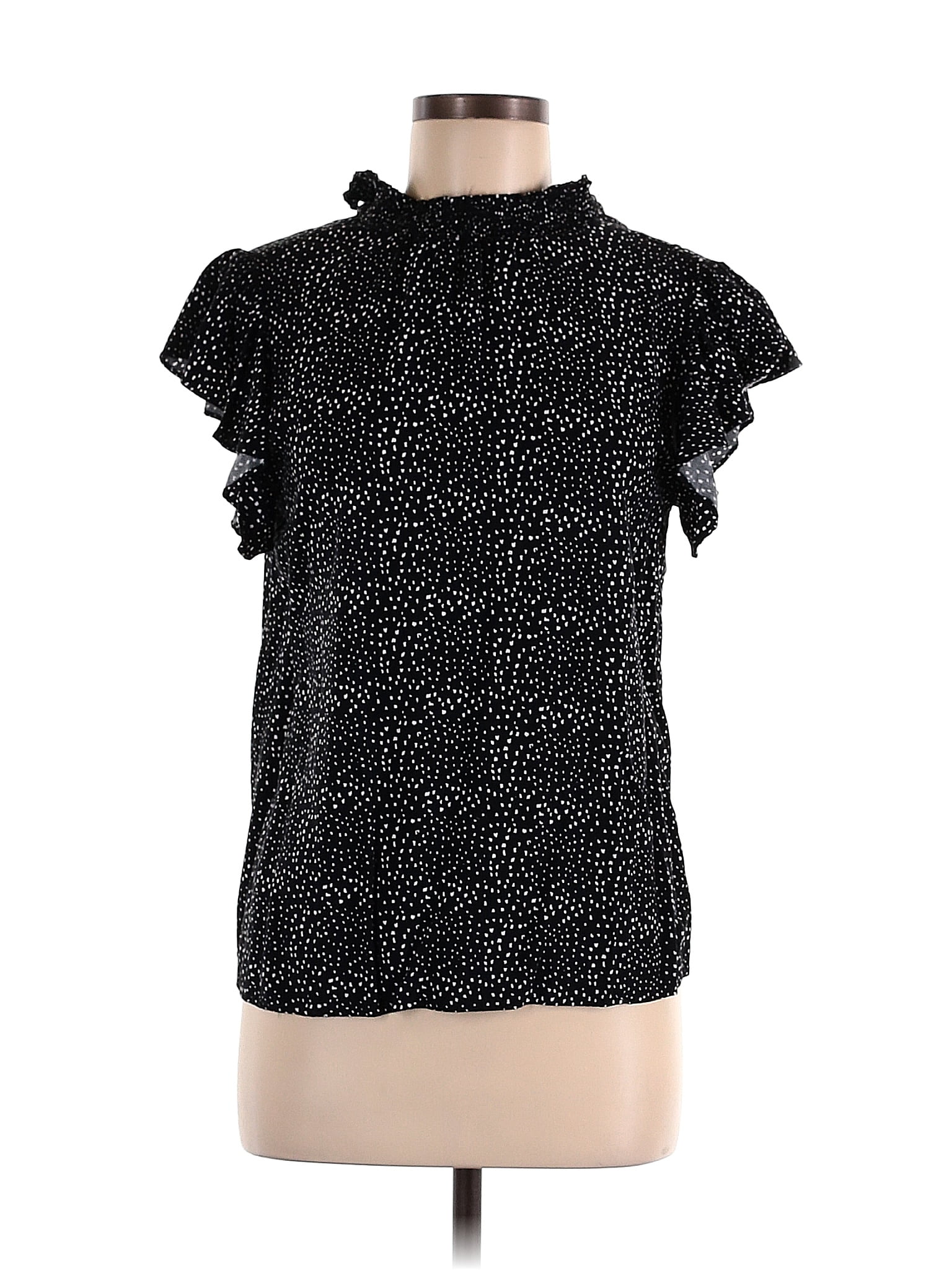 Cece 100 Rayon Polka Dots Black Short Sleeve Blouse Size M 77 Off
