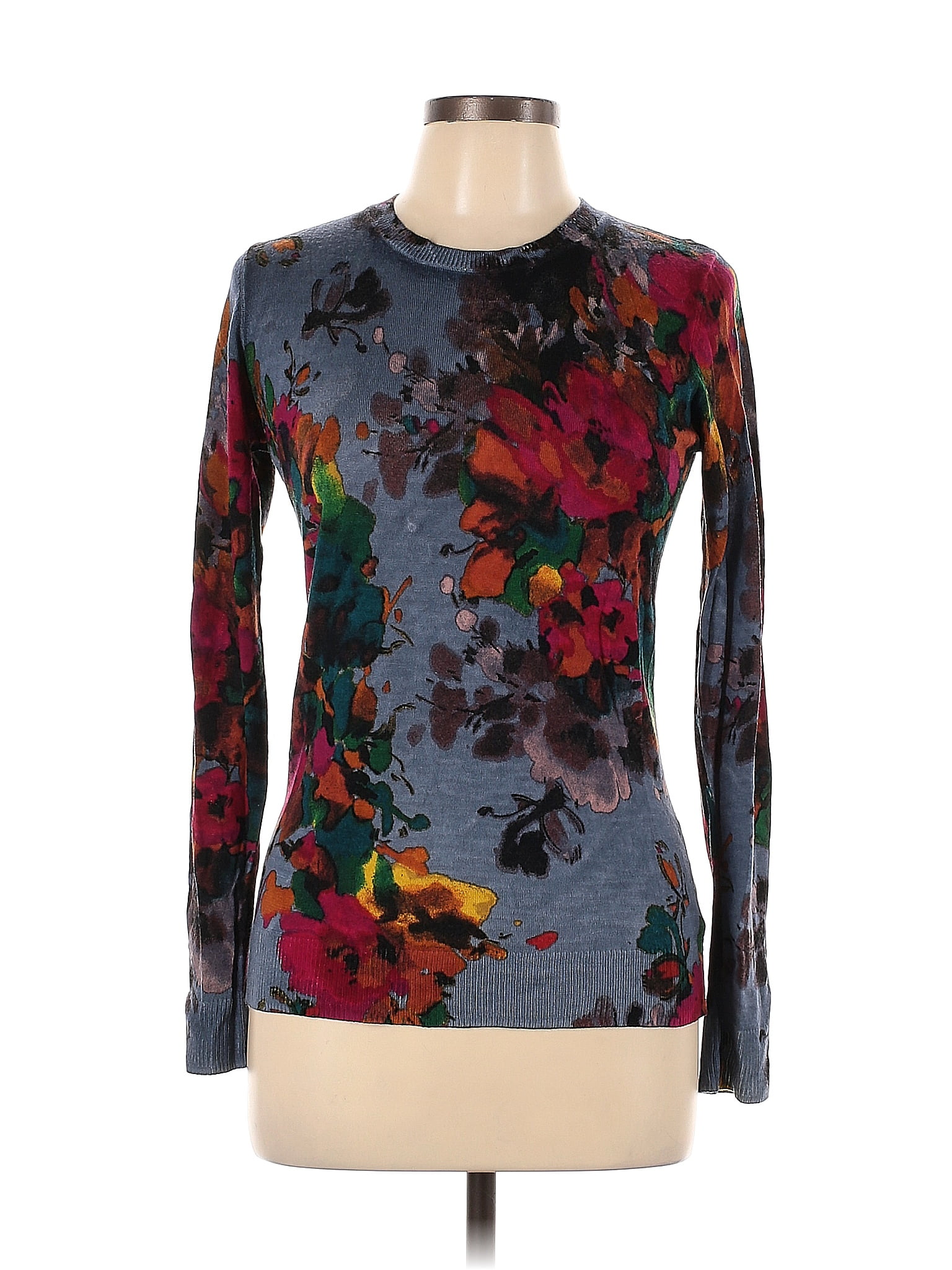 Ellen Tracy 100% Merino Extra Fine Wool Color Block Floral Gray Wool ...