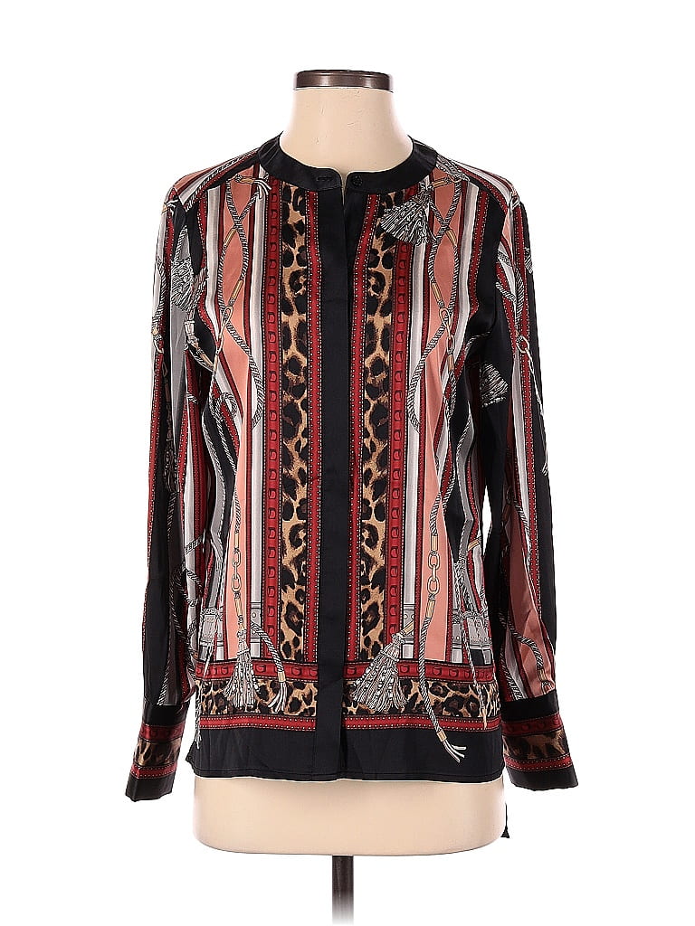 White House Black Market Color Block Stripes Black Long Sleeve Blouse ...