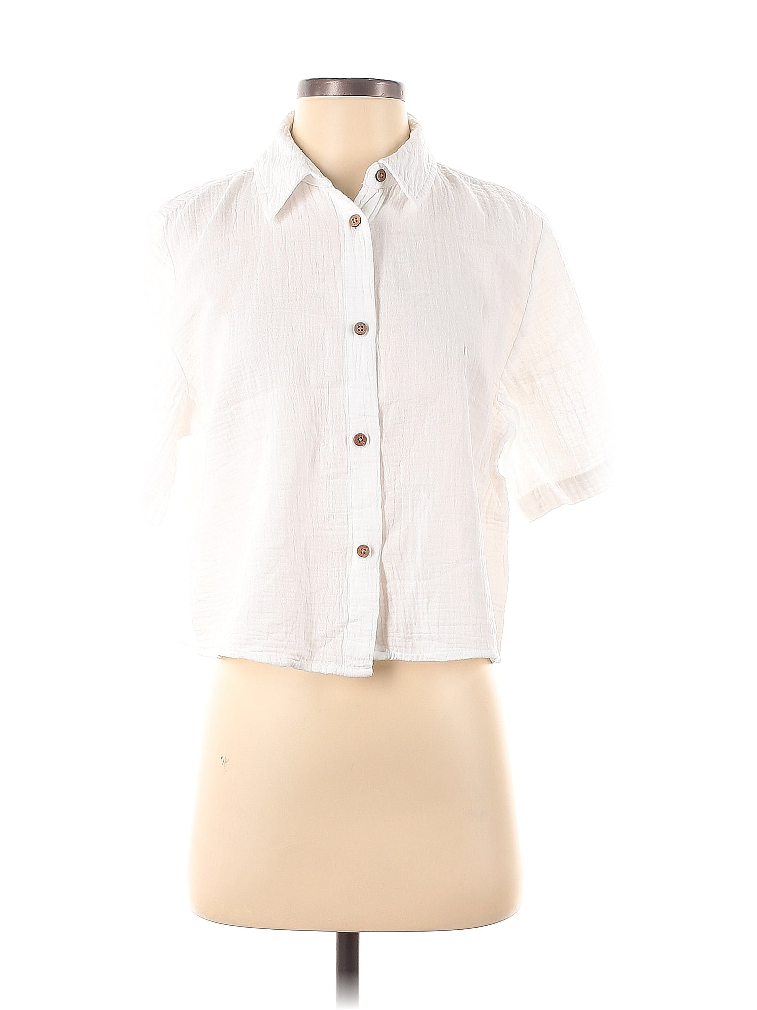 Goa Beachwear By Japna 100% Cotton White Short Sleeve Button-Down Shirt ...