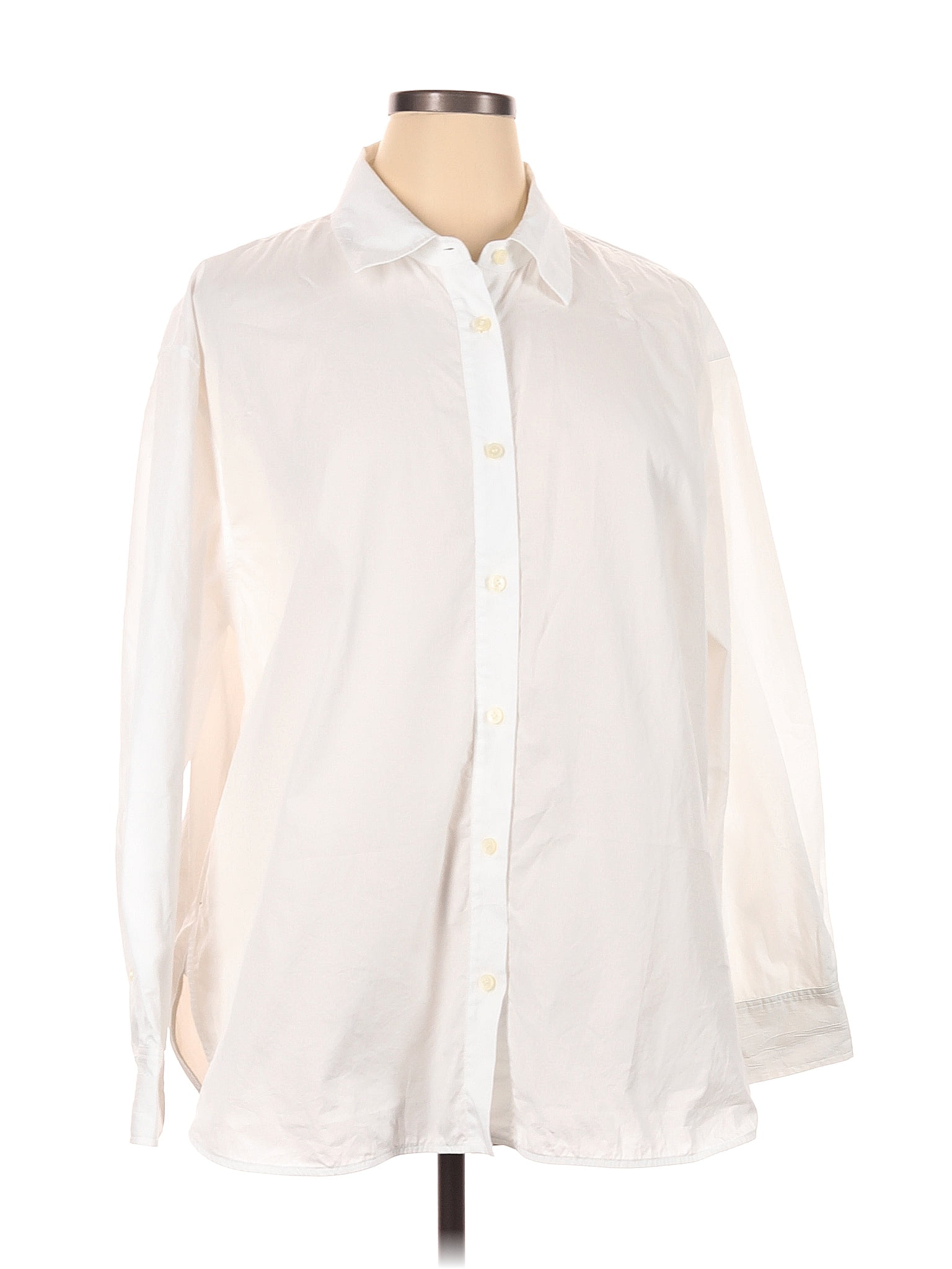 Coach 100 Cotton Color Block Solid White Ivory Long Sleeve Button Down