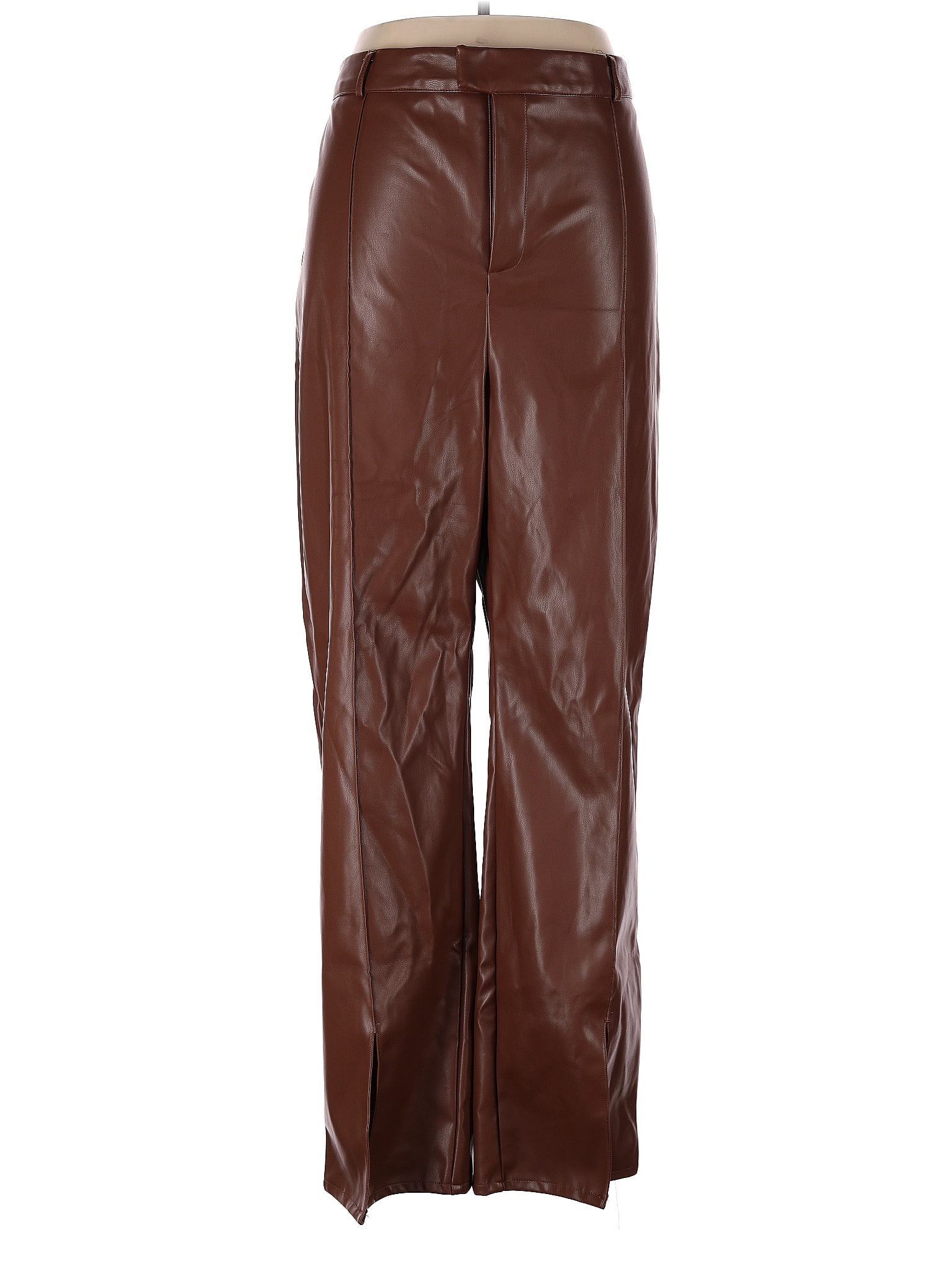 Missguided 100% Polyurethane Solid Brown Faux Leather Pants Size 18 ...