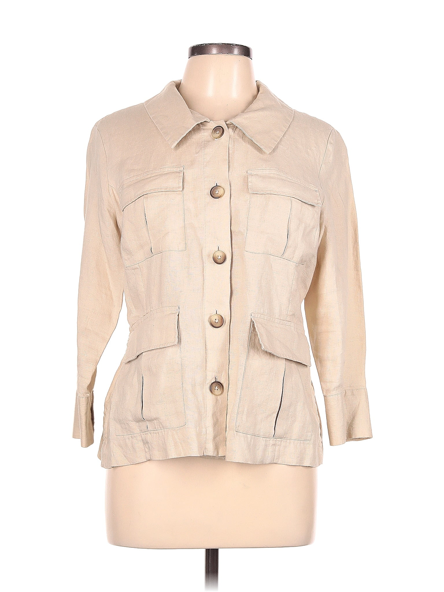 Kate Hill 100% Linen Solid Tan Jacket Size 10 - 60% off | ThredUp
