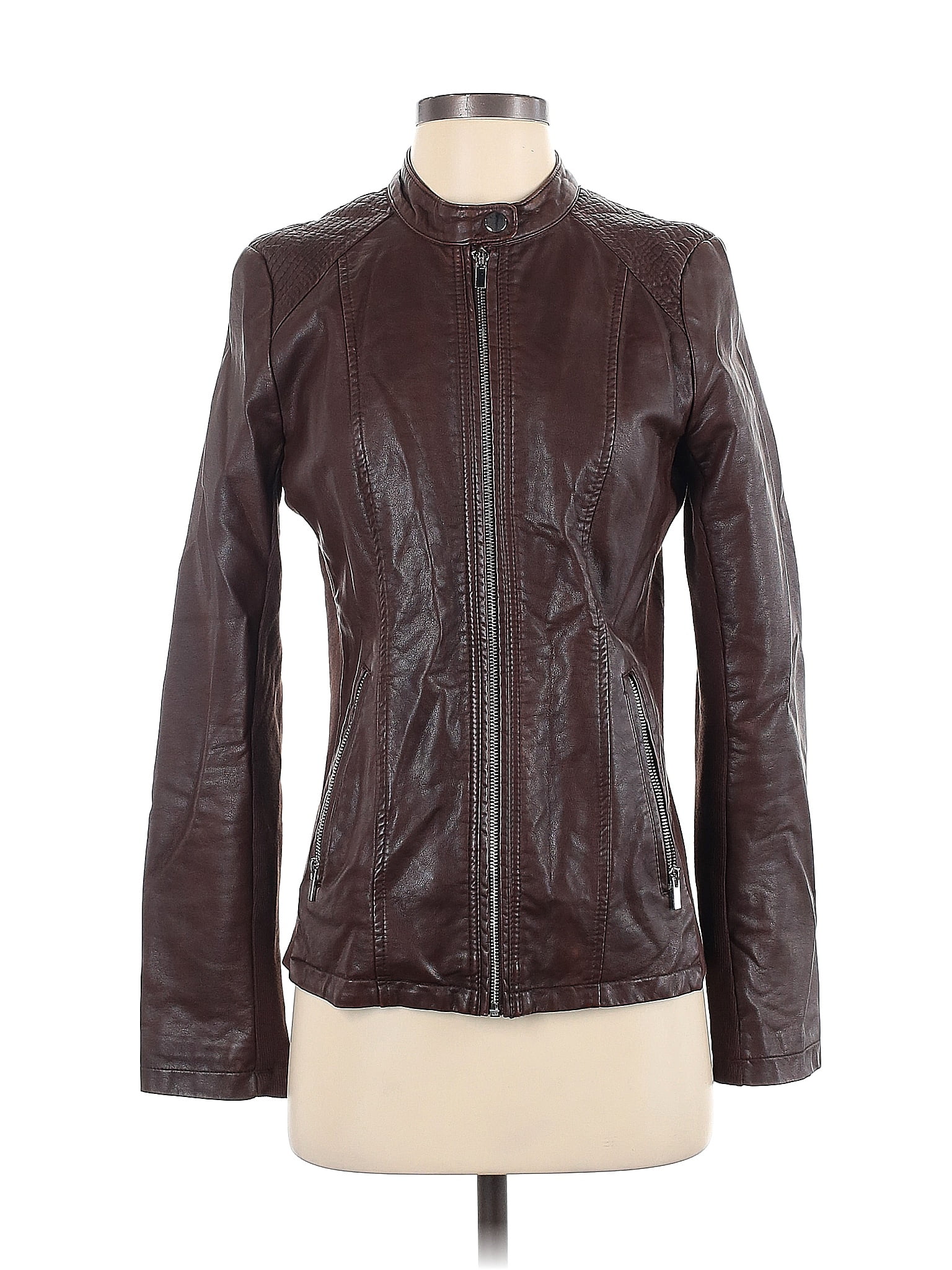 a.n.a. A New Approach 100% Rayon Solid Brown Burgundy Faux Leather ...