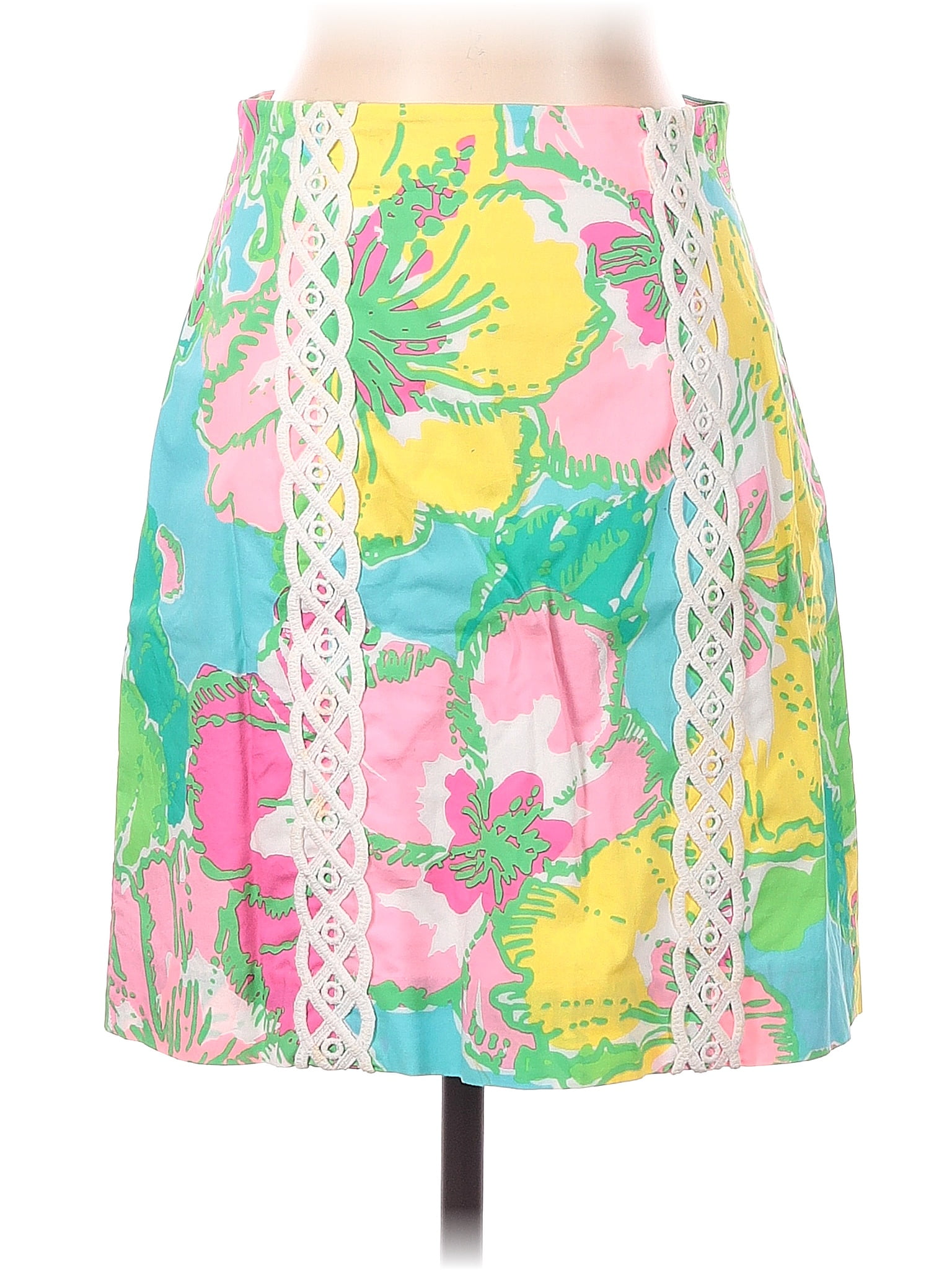Lilly Pulitzer 100 Cotton Floral Multi Color Green Casual Skirt Size 4