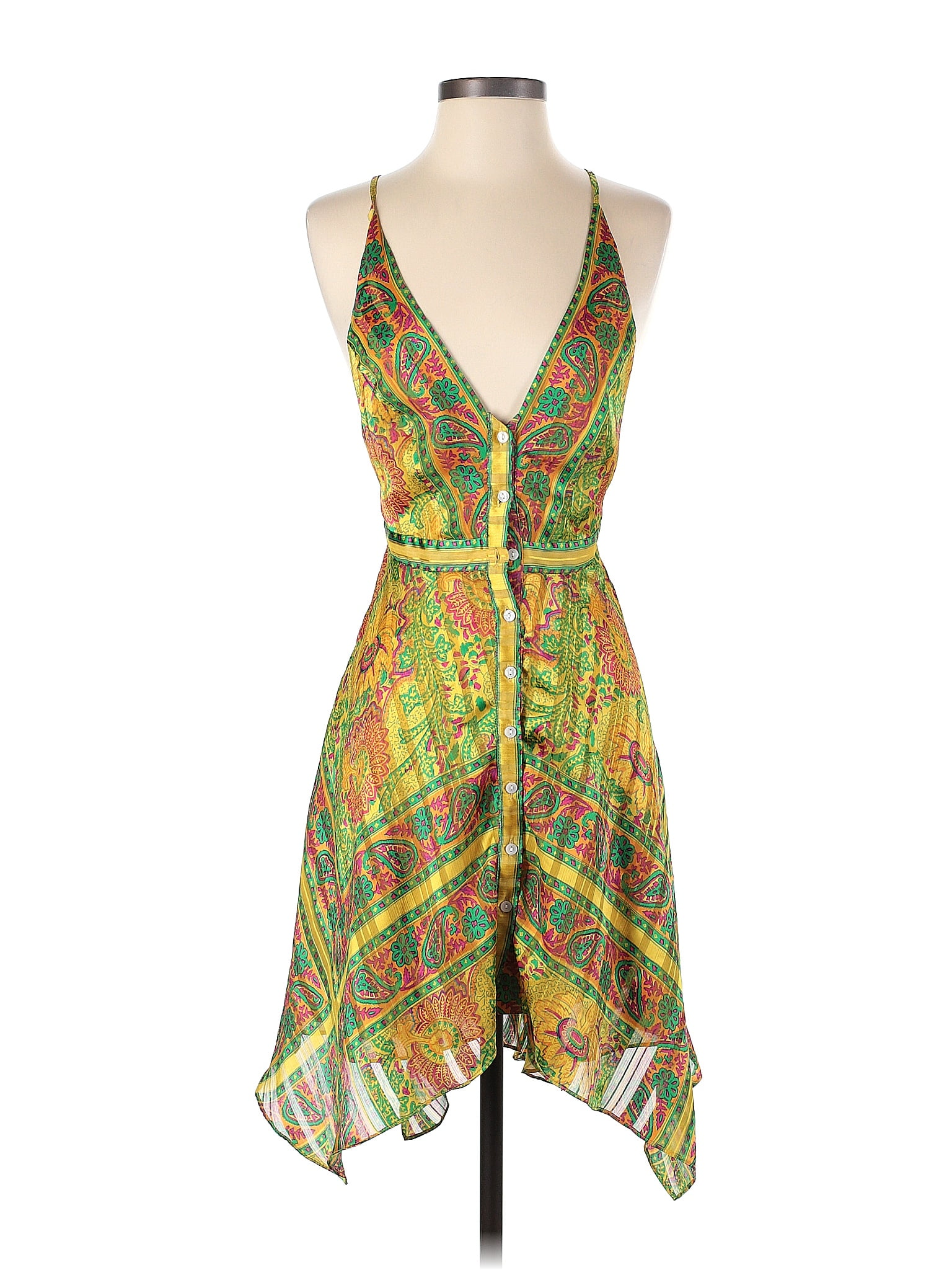 Urban Outfitters 100 Polyester Multi Color Green Casual Dress Size S