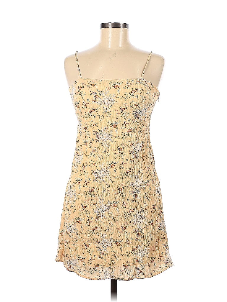 American Eagle Outfitters 100 Viscose Floral Yellow Casual Dress Size