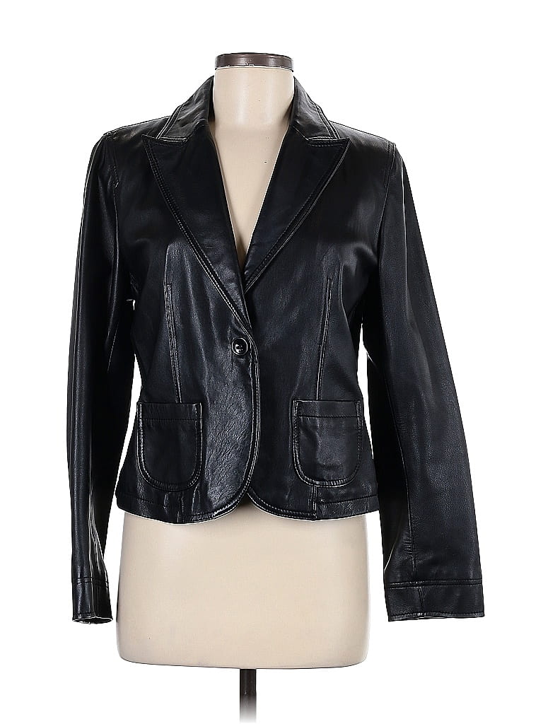 Petite Sophisticate 100% Polyester Solid Black Faux Leather Jacket Size M - 61% off | ThredUp