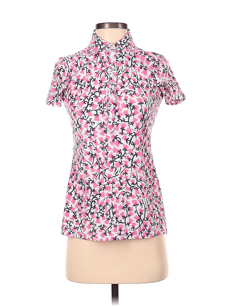 Lilly Pulitzer 100% Cotton Floral Multi Color Pink Short Sleeve Polo ...