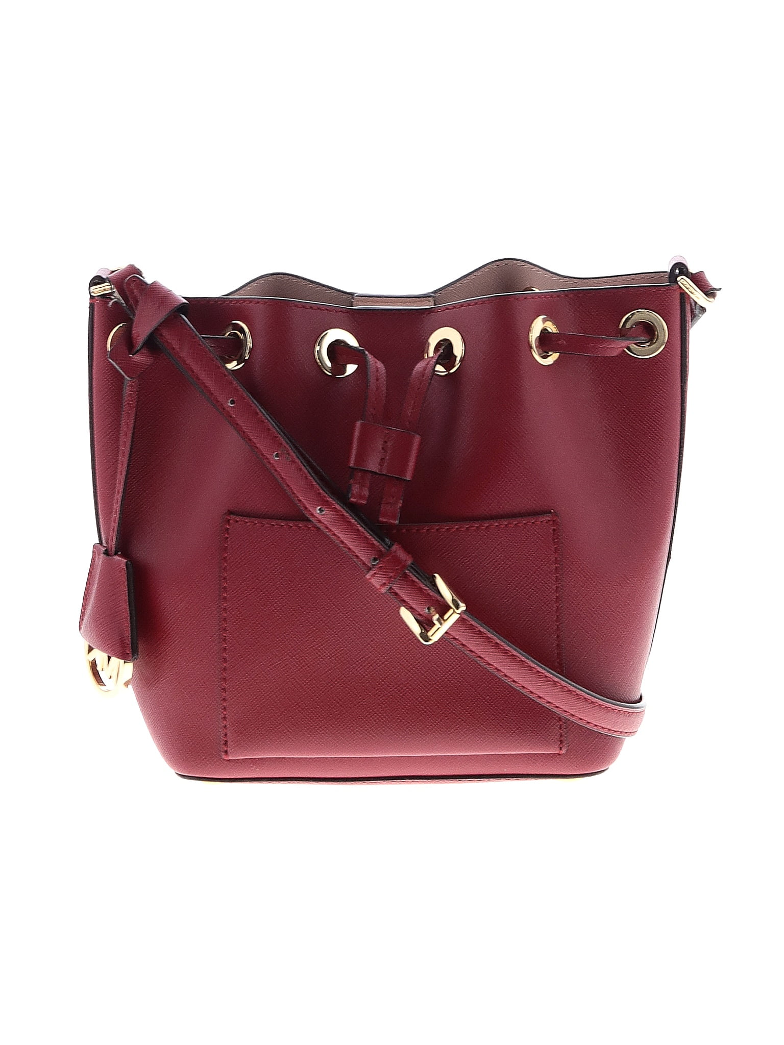 MICHAEL Michael Kors 100% Leather Solid Maroon Burgundy Leather Bucket ...
