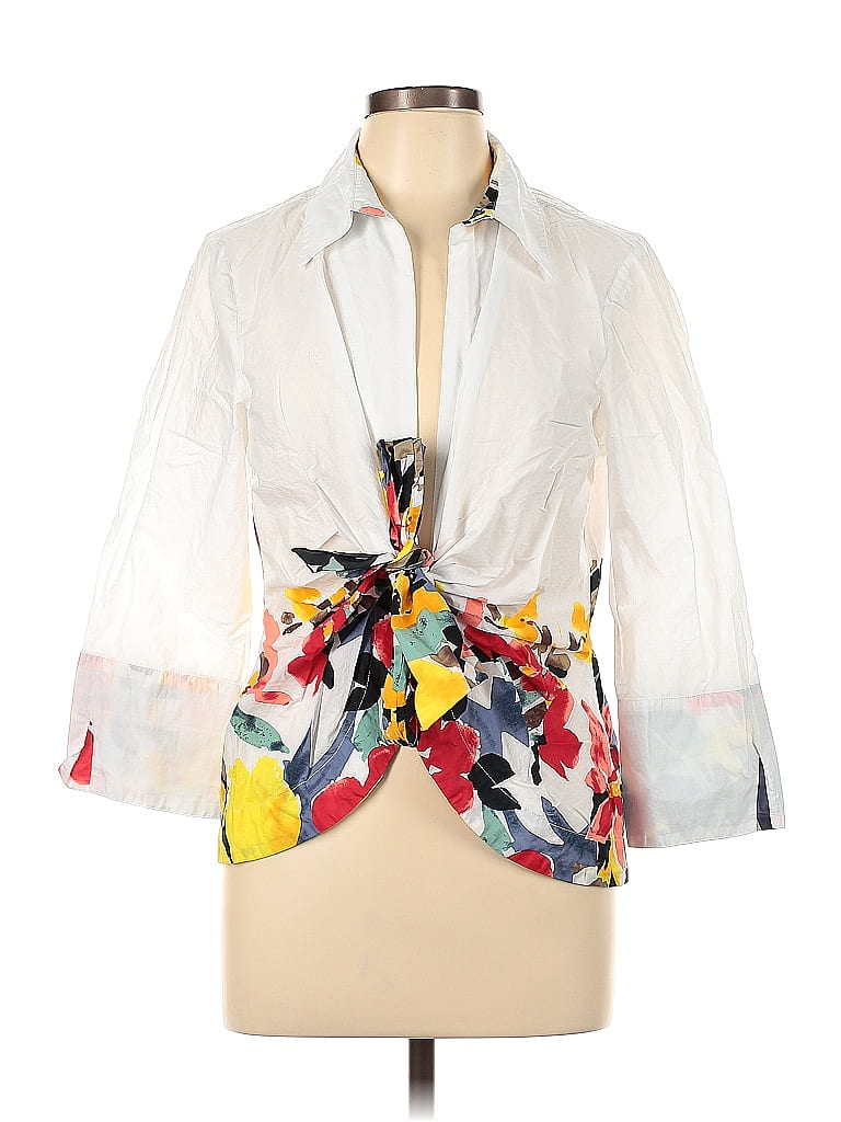 Mishca 100% Cotton Floral White Long Sleeve Blouse Size L - 73% off ...