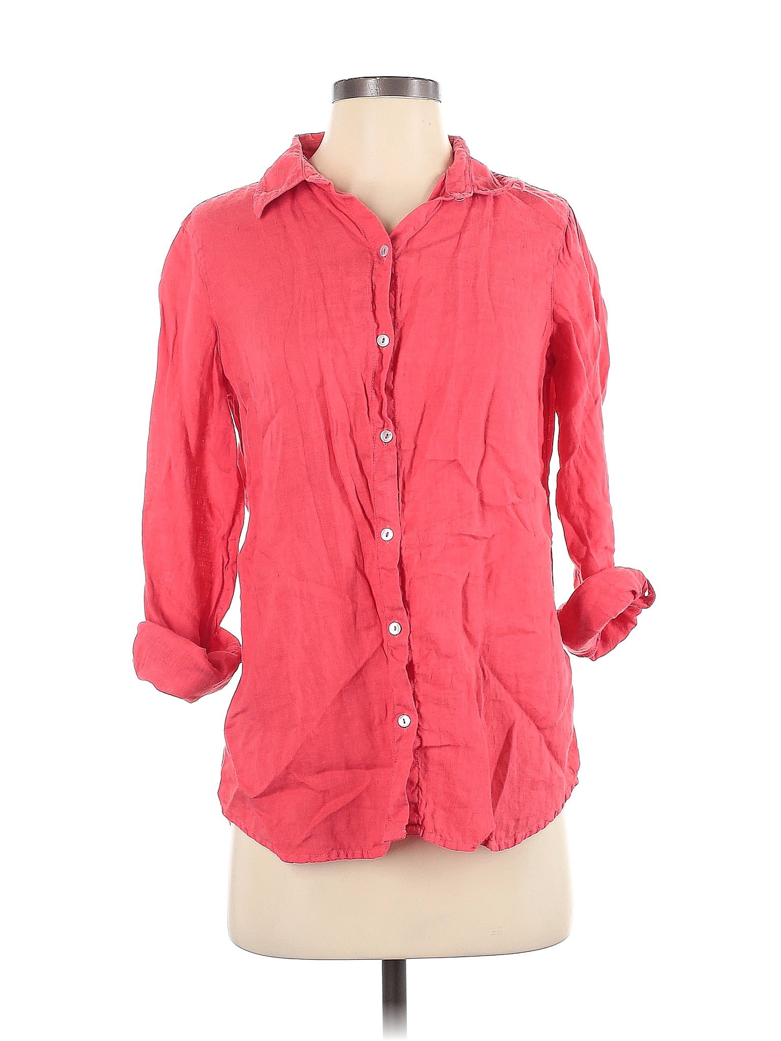 Sigrid Olsen 100 Linen Checkered Gingham Red Long Sleeve Button Down