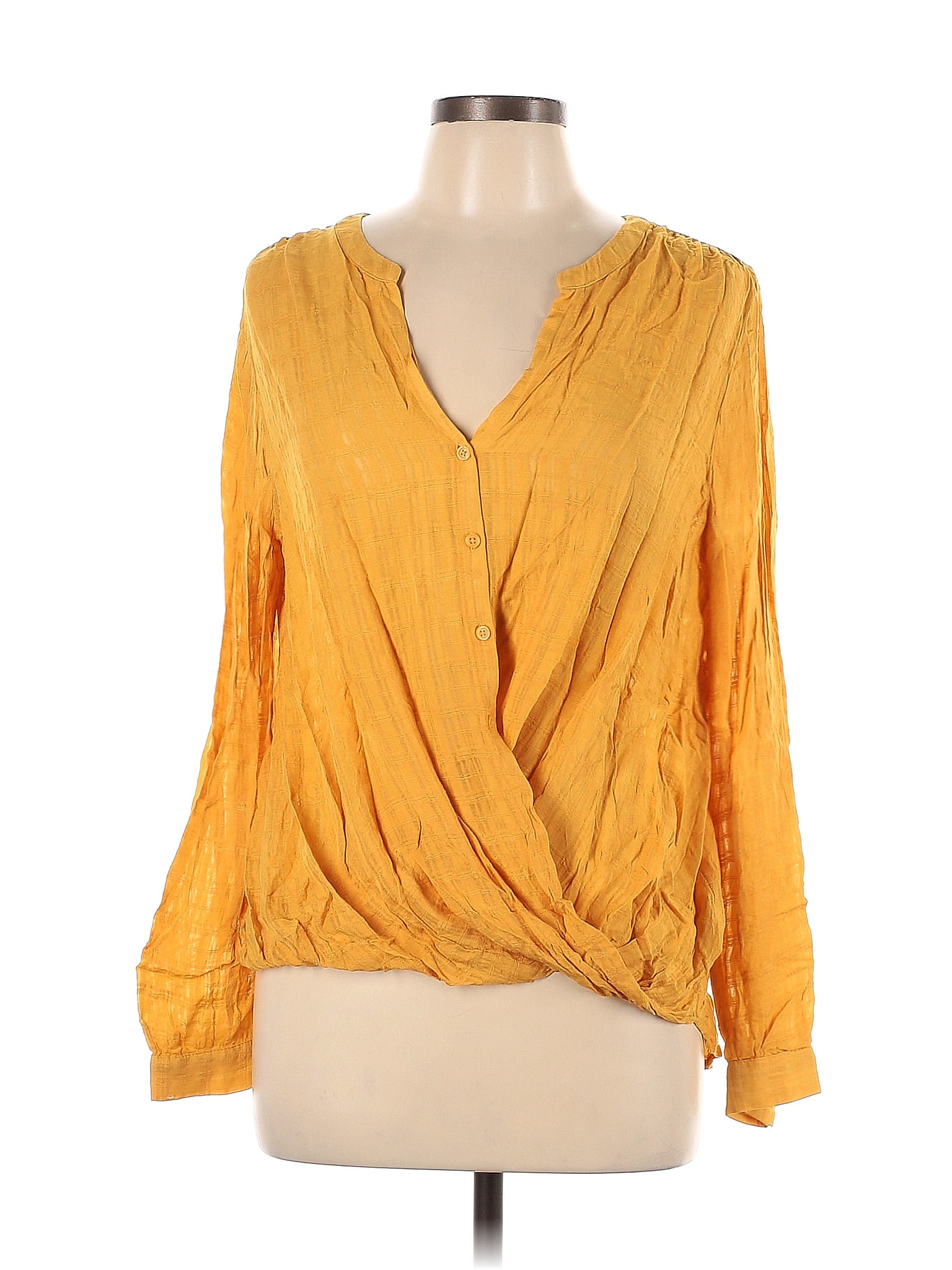 A N A A New Approach 100 Rayon Yellow Gold Long Sleeve Blouse Size L