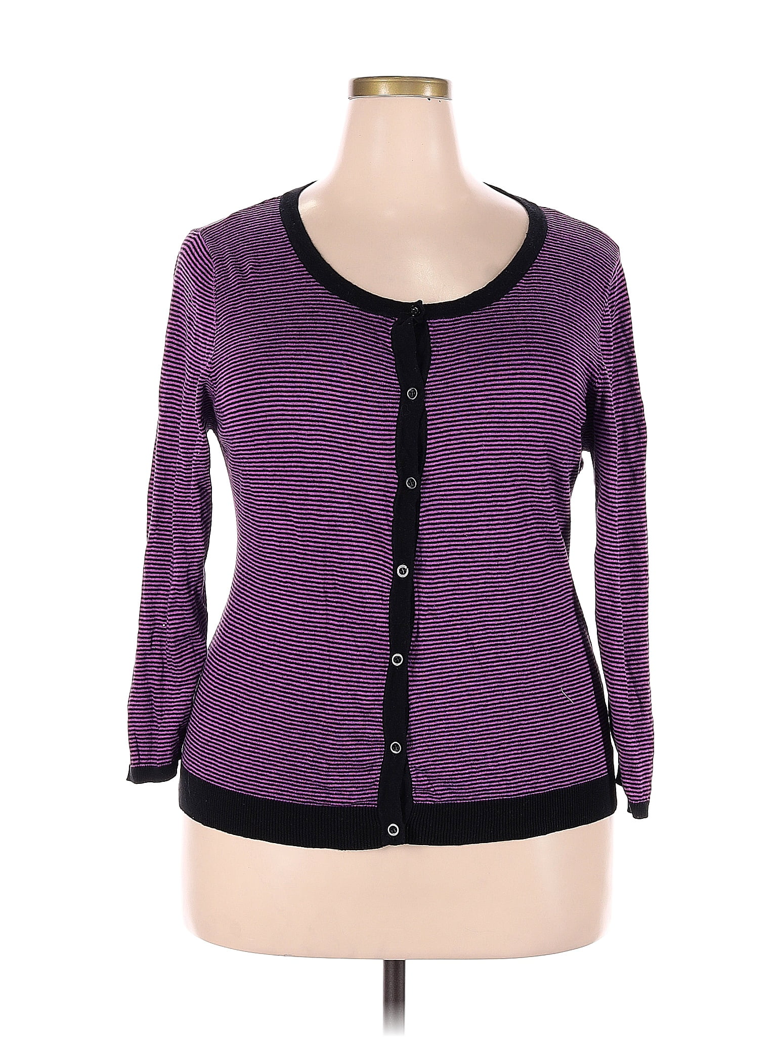 Melrose Chic 100% Cotton Color Block Polka Dots Purple Cardigan Size 2X ...