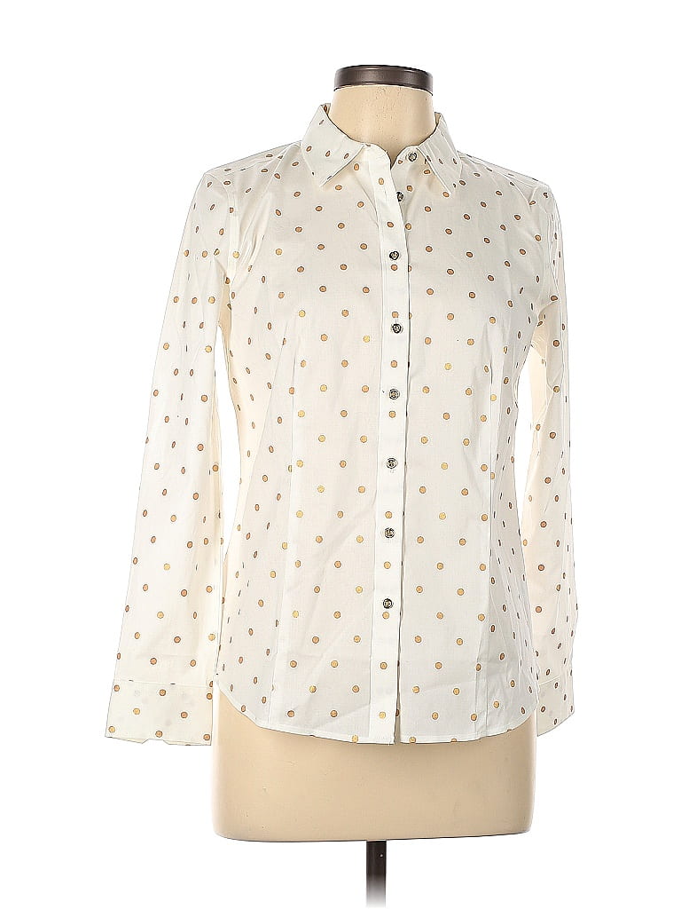 Talbots Color Block Polka Dots White Ivory Long Sleeve Button Down