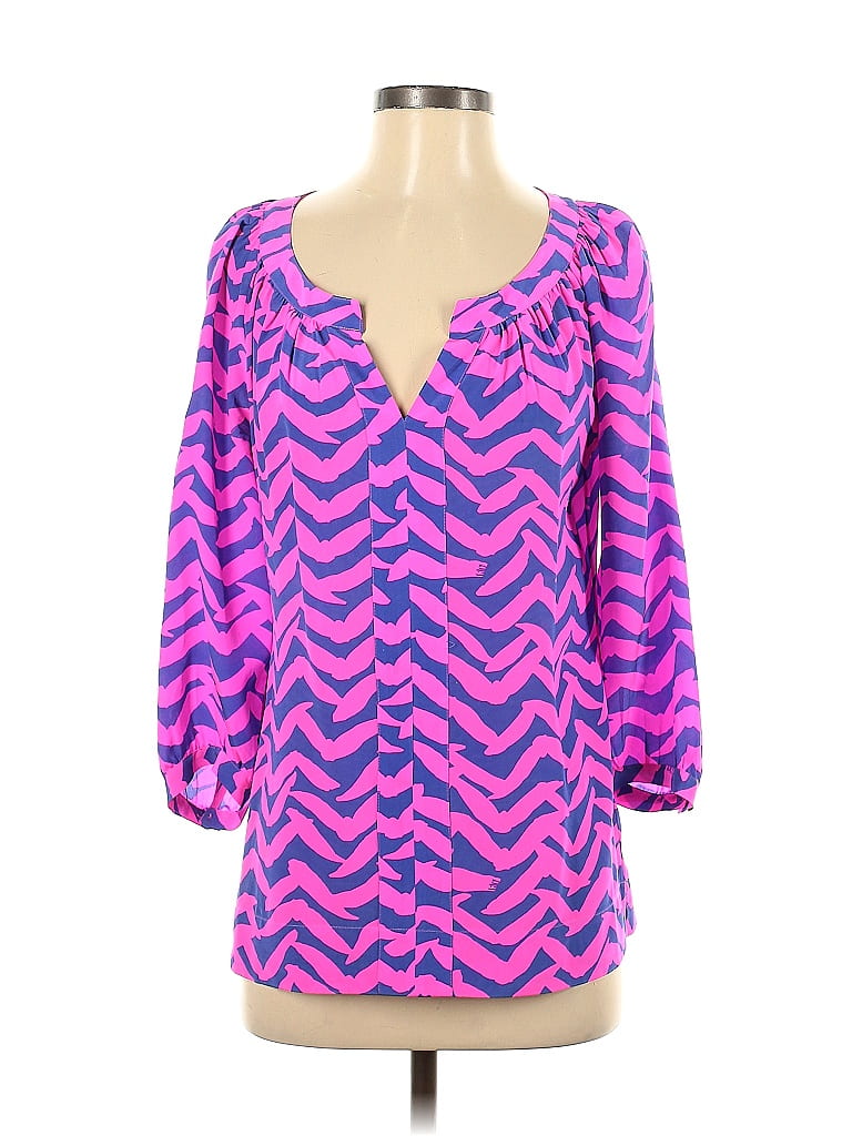 Lilly Pulitzer 100 Silk Chevron Herringbone Tropical Pink Long Sleeve