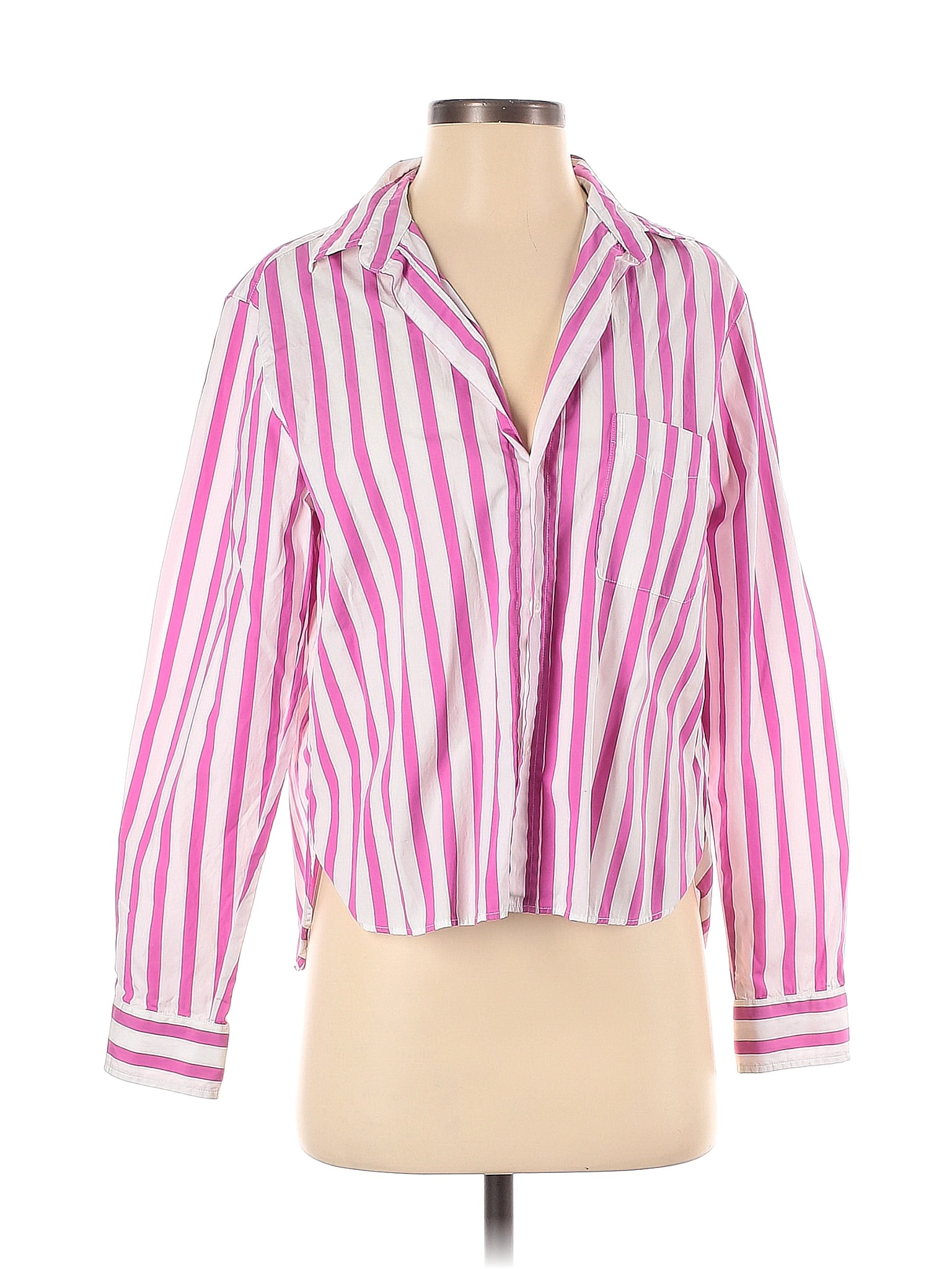 Frank And Eileen 100 Cotton Stripes Pink Long Sleeve Blouse Size S 76
