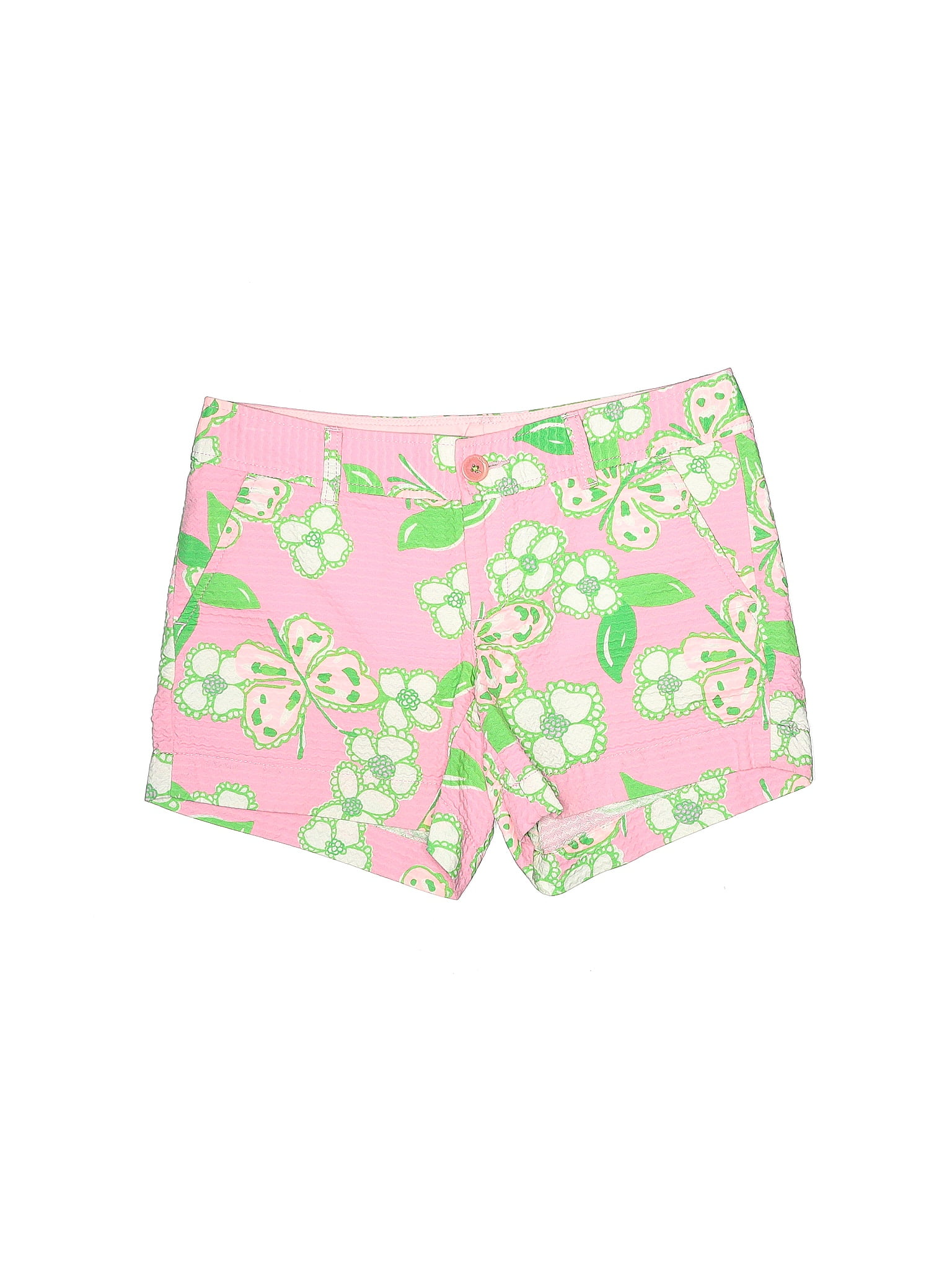 Lilly Pulitzer 100 Cotton Floral Pink Khaki Shorts Size 2 69 Off