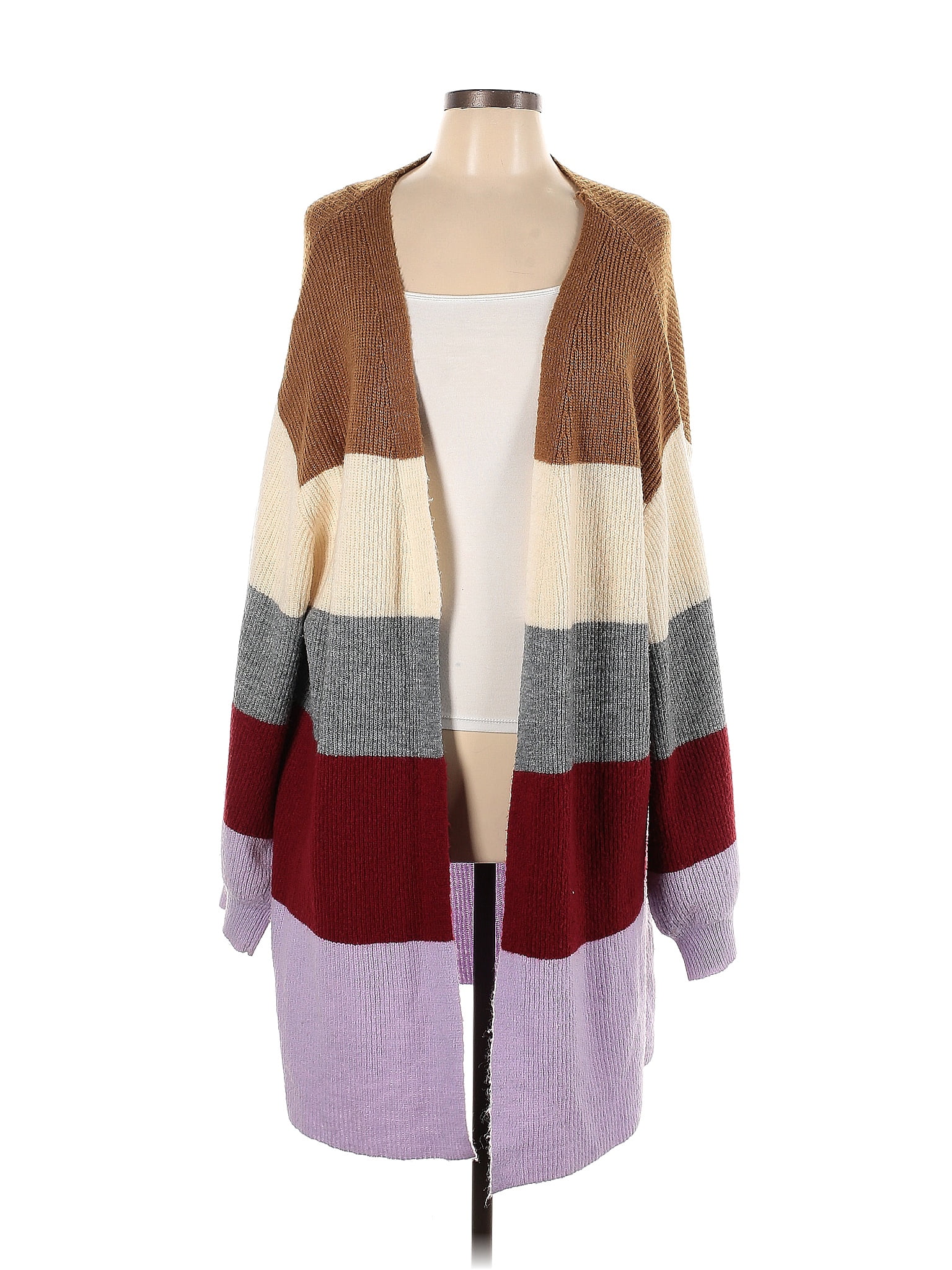 Moon River Color Block Stripes Multi Color Purple Cardigan Size L - 74% ...