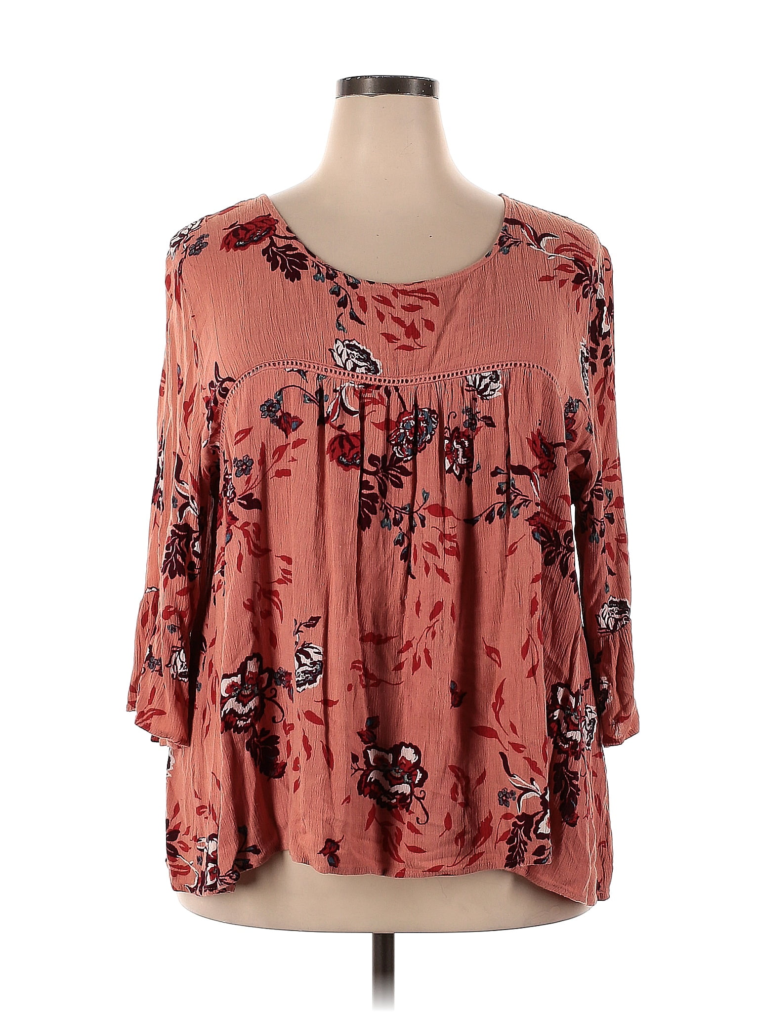 Eyeshadow 100 Rayon Floral Pink Long Sleeve Blouse Size 3x Plus 56