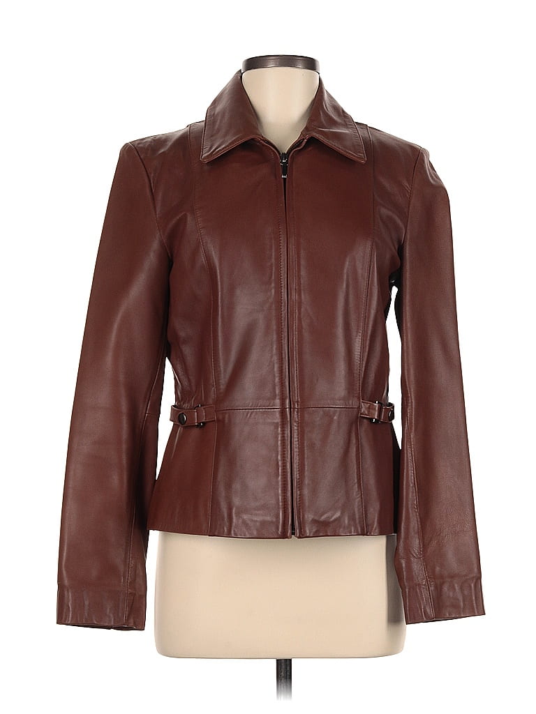 Nine West 100% Leather Solid Brown Leather Jacket Size M - 69% off | thredUP